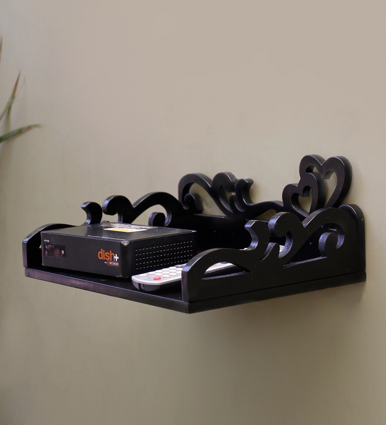 Buy Engineered Wood Carved Wall Mounted Set Top Box Holder in Black ...