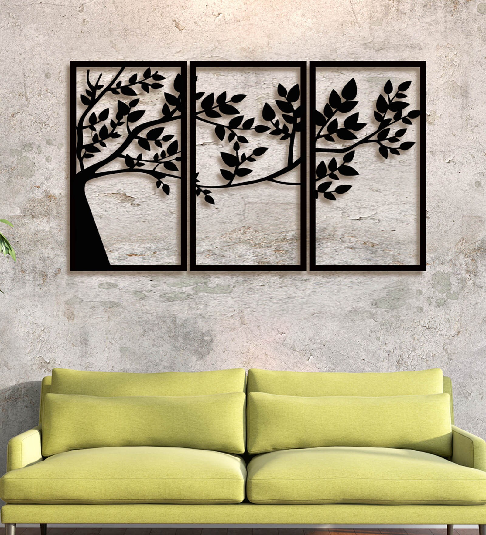 Buy Black MDF Tree with Leaves Art Pane - Set of 3 by 999Store at 20% ...