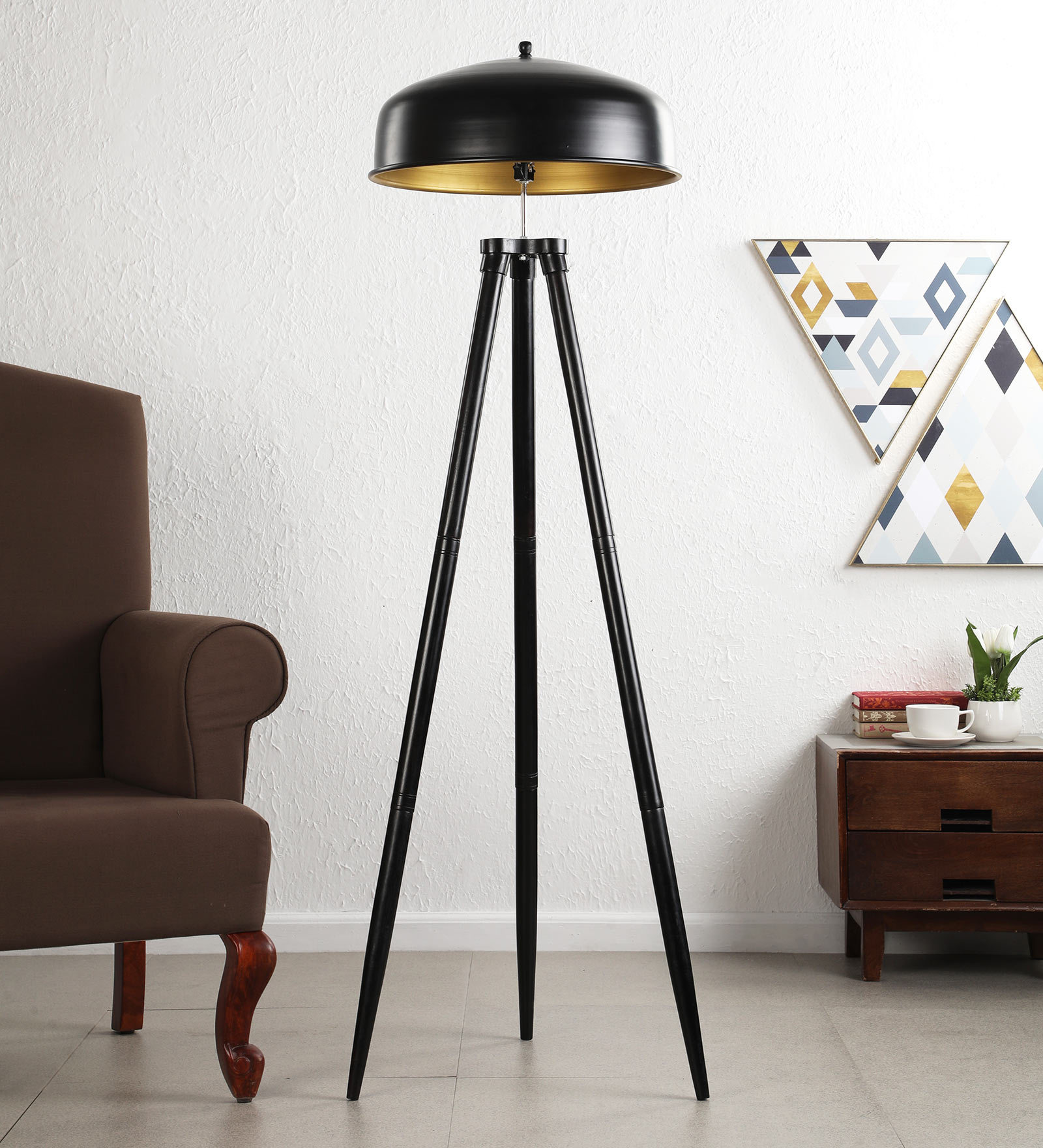 Buy Black Metal Shade Floor Lamp with Wood Base by Craftter at 12% OFF ...