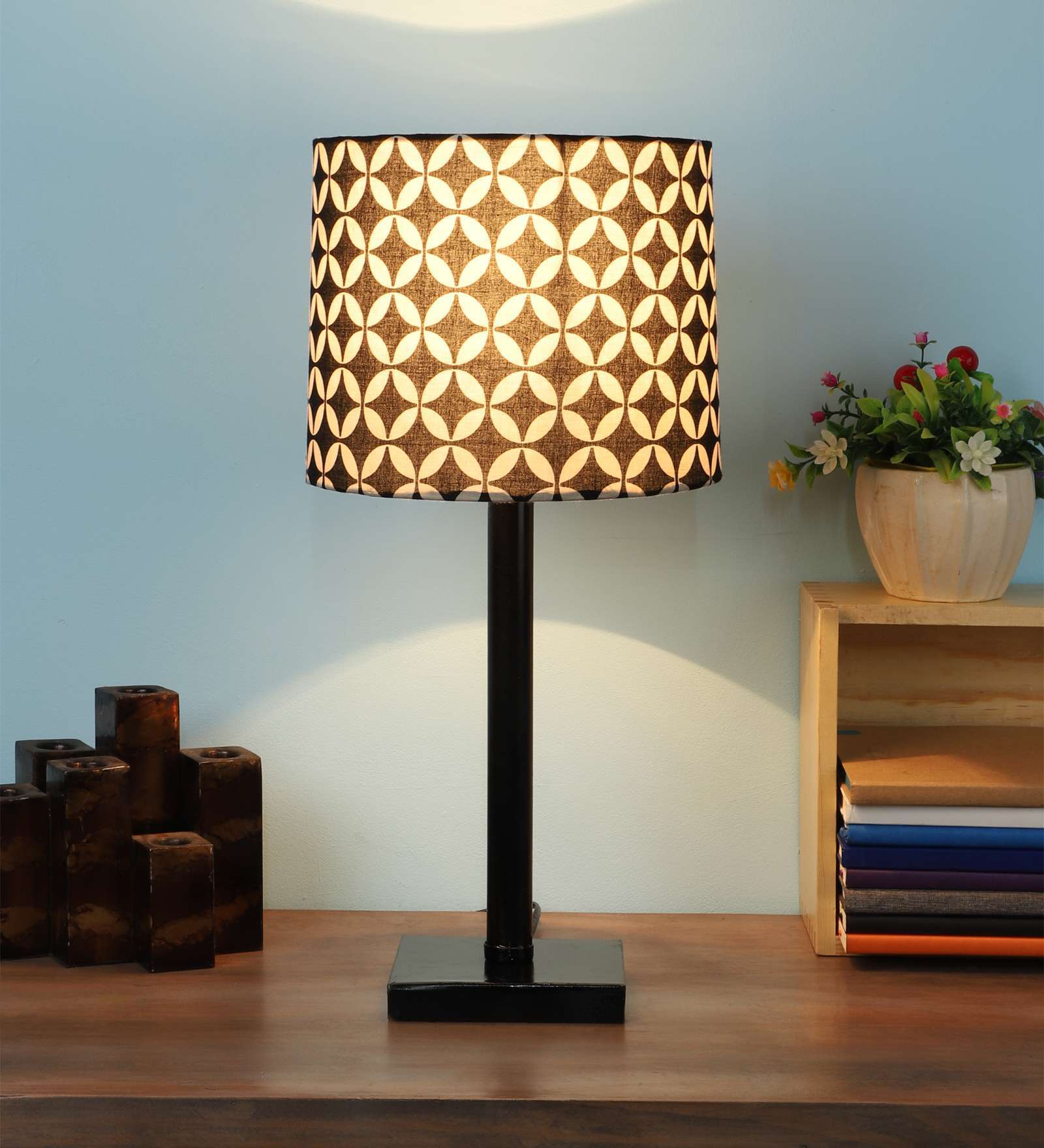 Buy Taranto Offwhite & Black Cotton Shade Night Lamp With Iron Base at ...