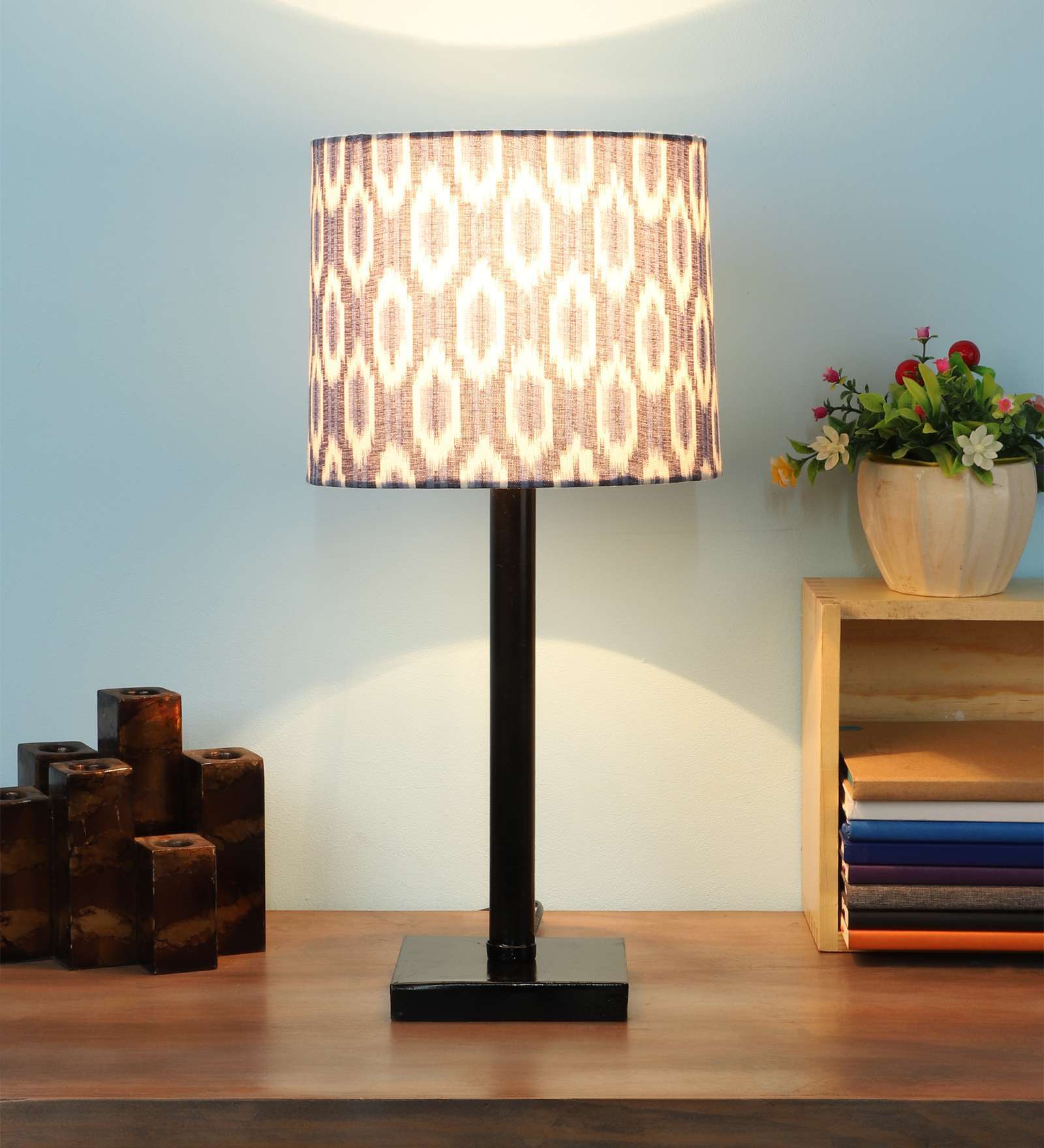 Buy Black Metal Table lamp with Ikat print shade by Tu Casa at 50% OFF ...