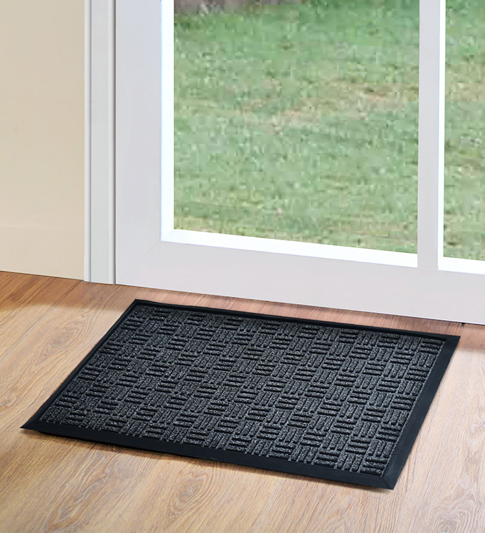 Buy Black Geometric Plastic 30 x 18 Inches Anti Skid Door Mat by @home ...