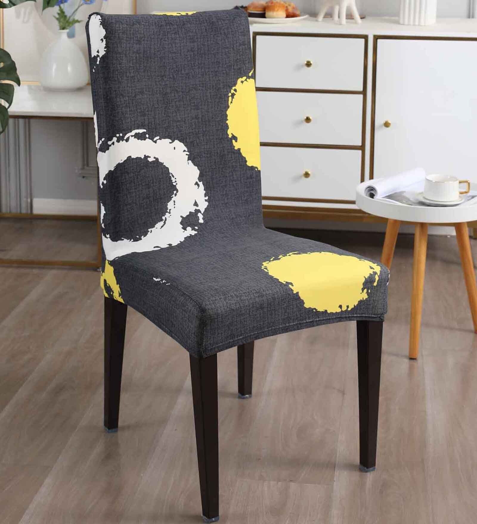 Buy Black Polyester Abstract Stretchable Chair Covers (Pack of 6) at 40 ...