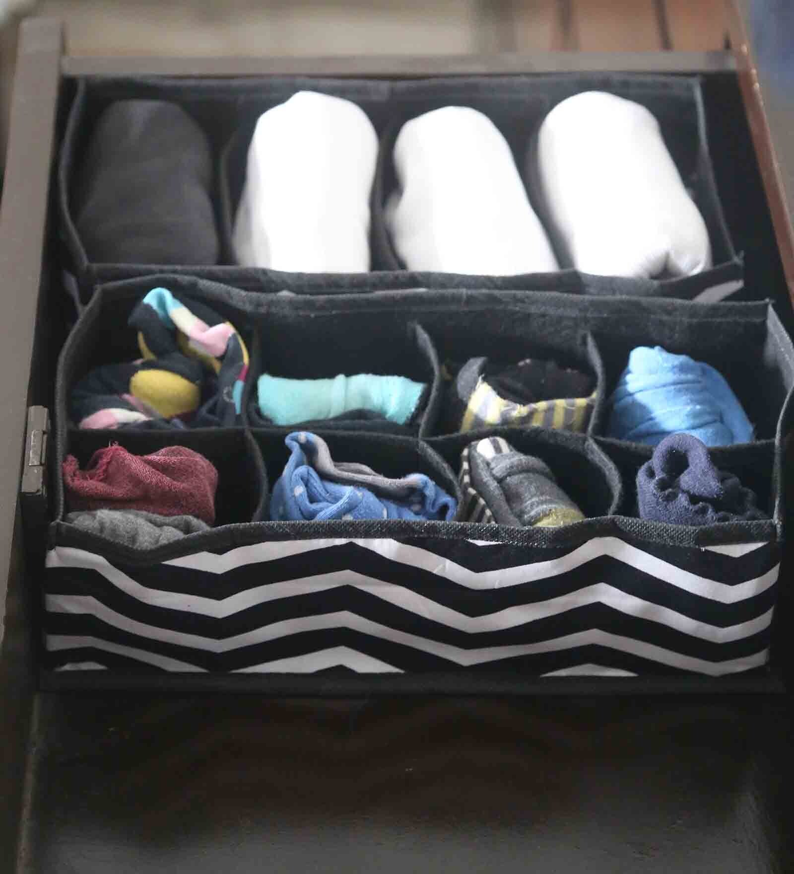 Buy Black Polyester Foldable Chevron Drawer Organiser (Set of 2) by My ...