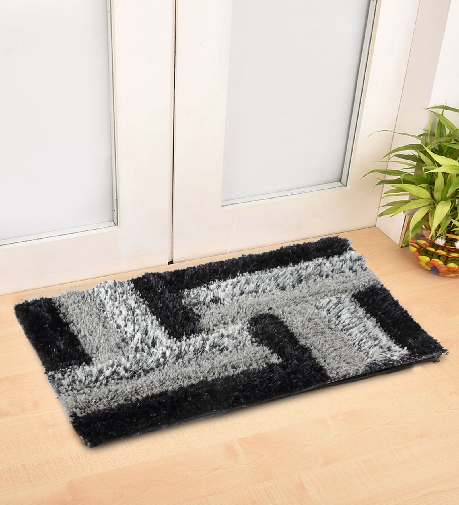Buy Black Abstract Polyester 24 x 16 Inches Anti Skid Door Mat at 70% ...