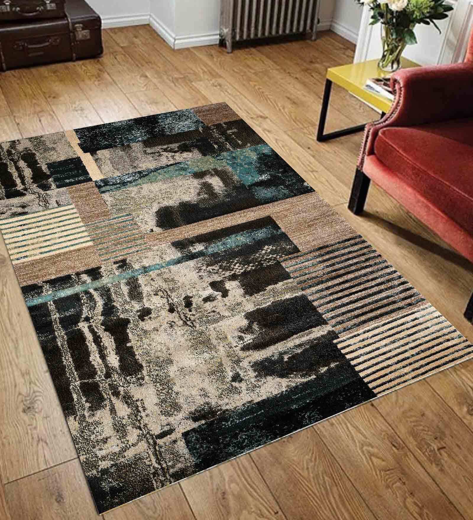 Buy Multicolor Polyester Abstract 4 ft x 6 ft Machine Made Carpet at 41 ...