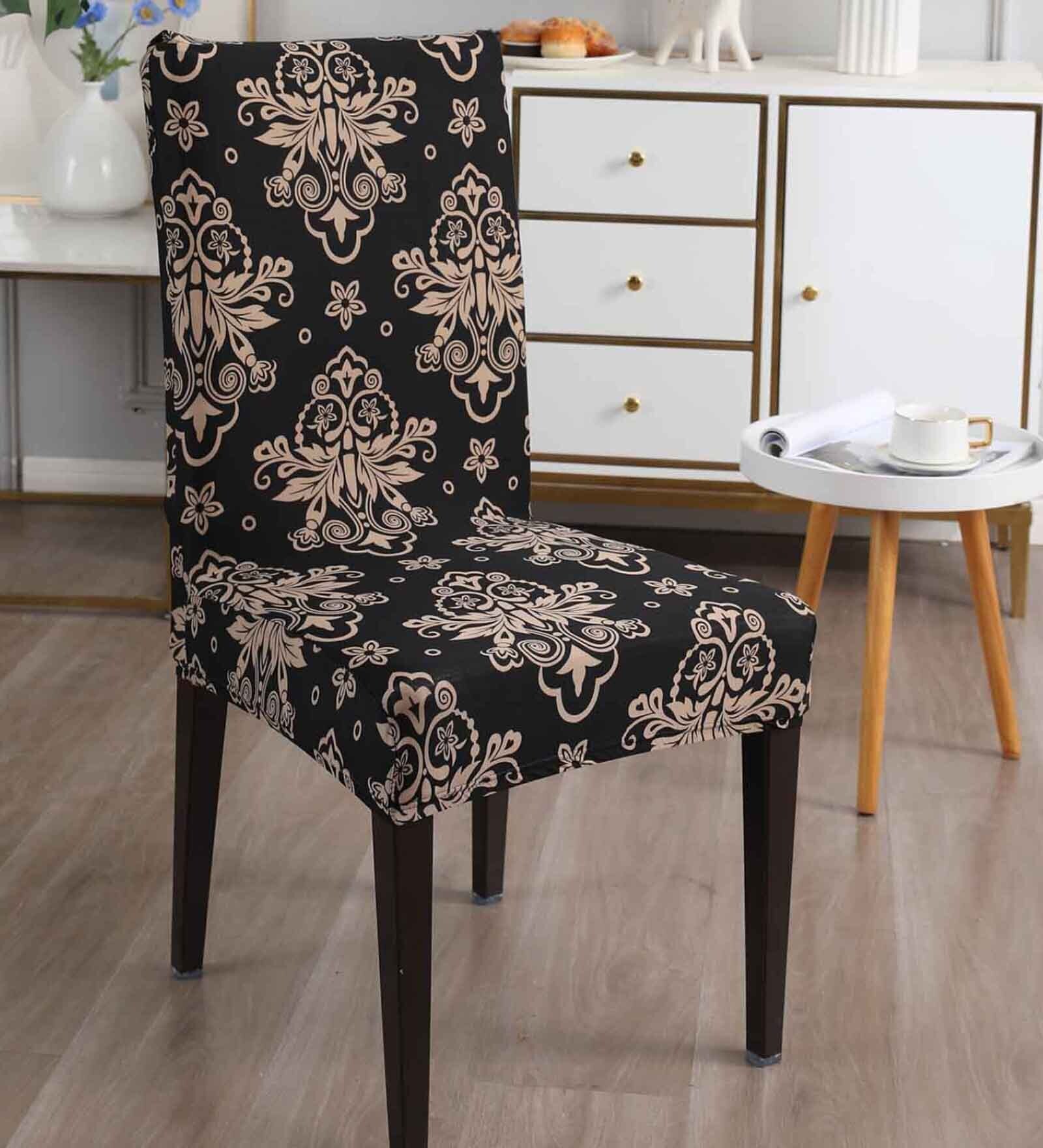 Buy Black Polyester Traditional Stretchable Chair Covers (Pack of 2) at ...