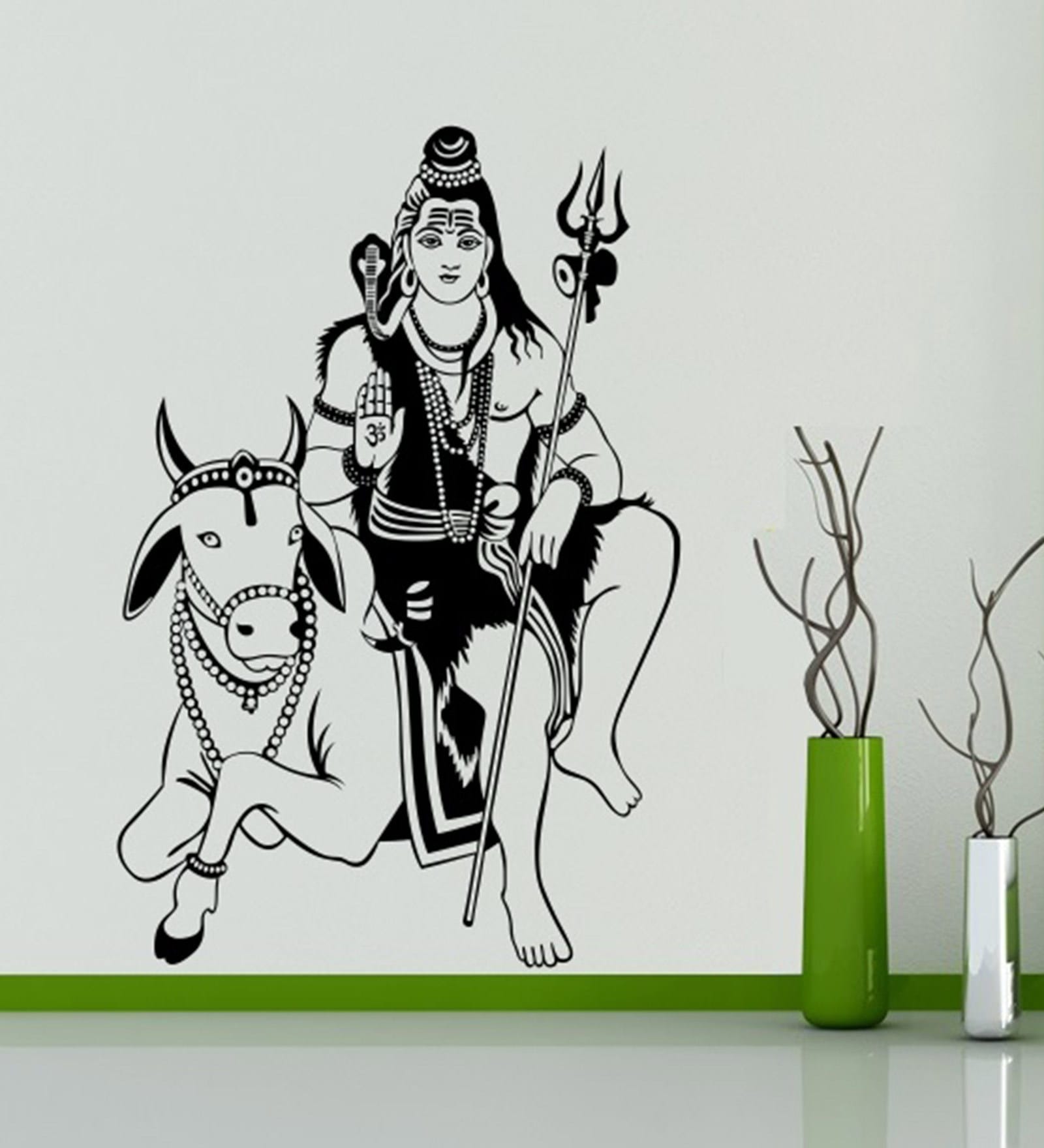 Buy Black PVC Vinyl God Shiva with Nandi Wall Sticker by Print Mantras ...