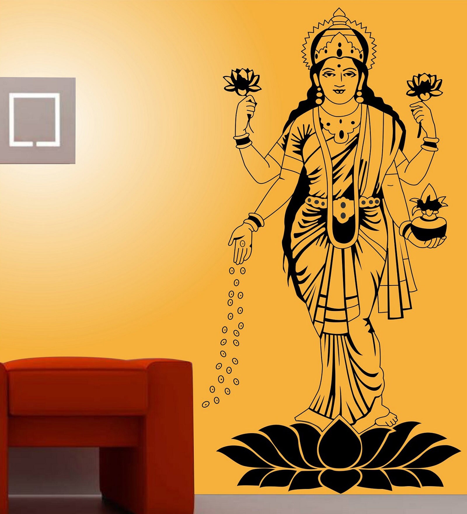 Buy Black PVC Vinyl Goddess Maa Lakshmi Wall Sticker by Print Mantras ...