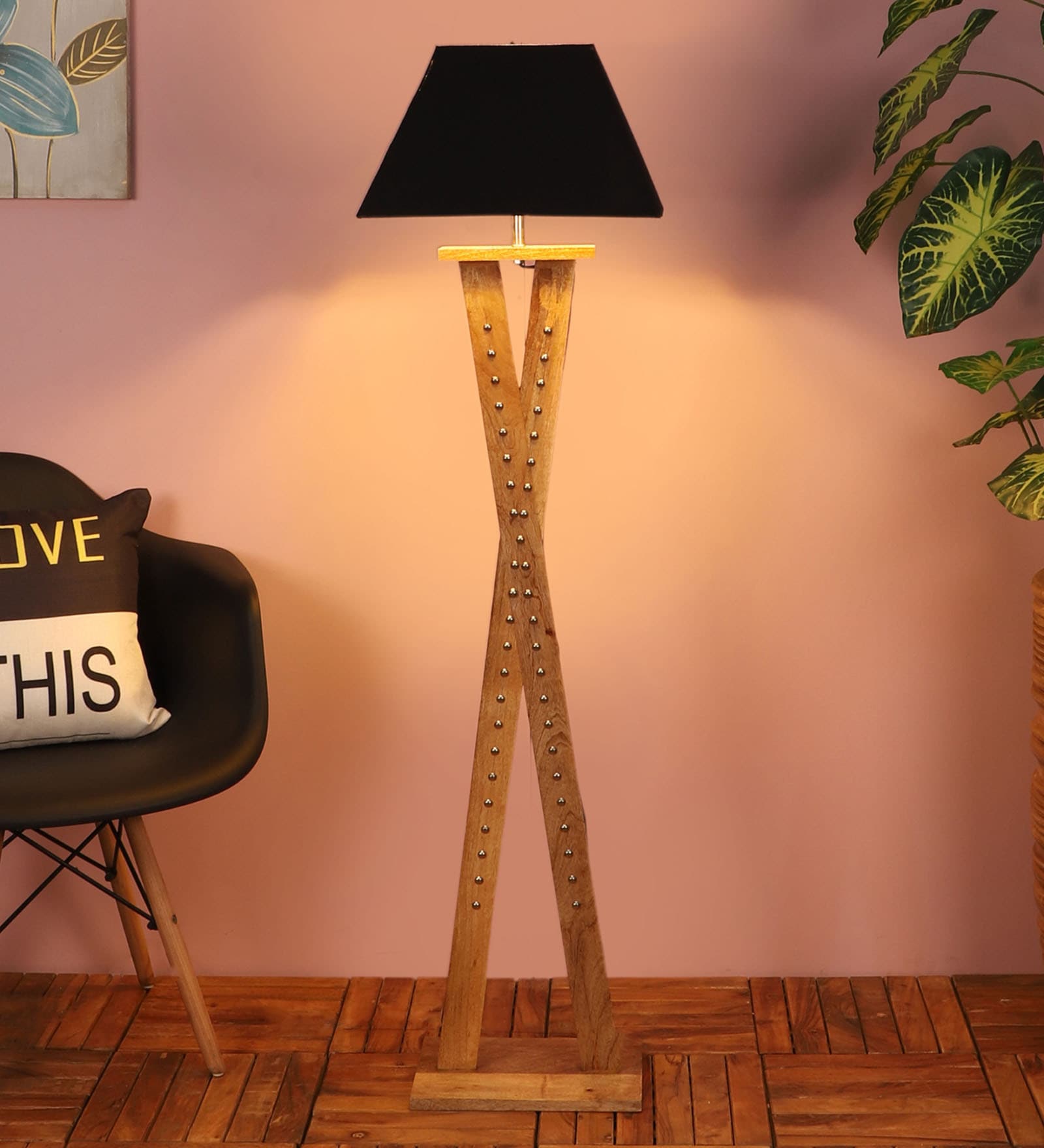 Buy Demis Black Cotton Shade Club Floor Lamp With Mango wood Base at 25 ...