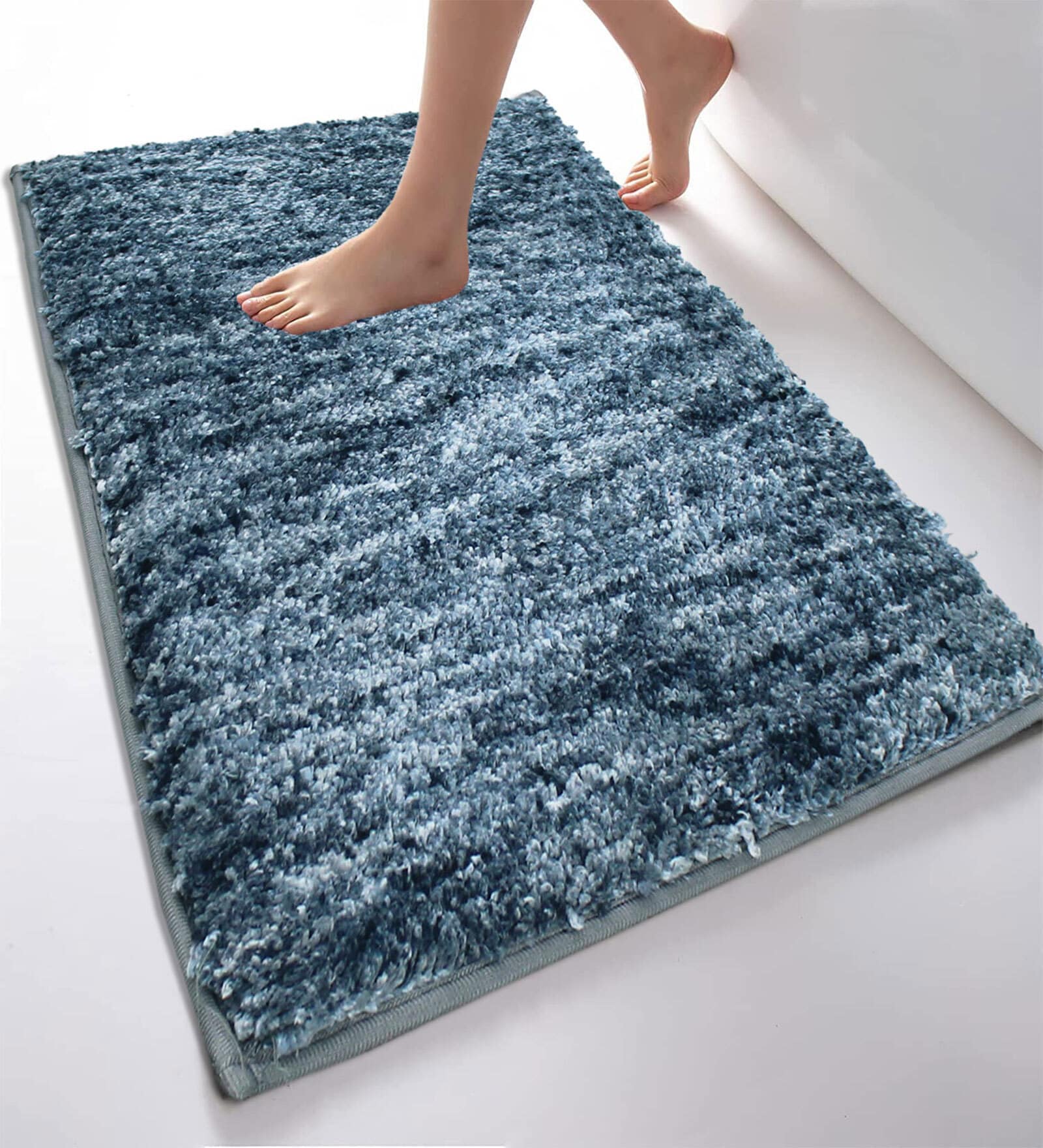 Buy Blue Solid Polyester 36x24 Inches Super Soft Bath Mat By Luxe Home ...
