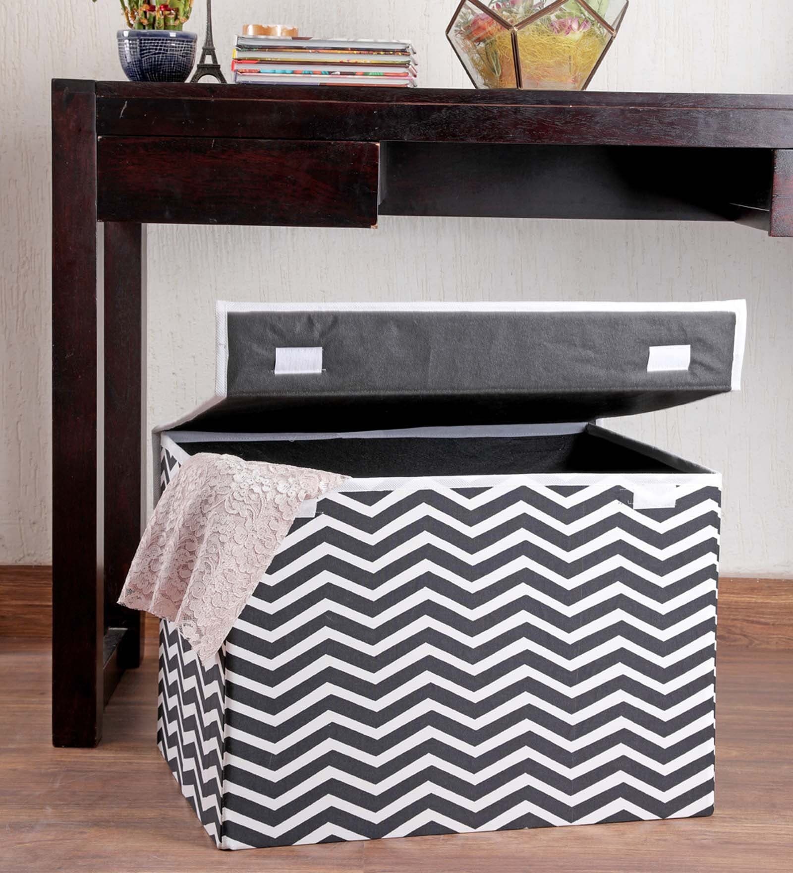 Buy Black & White Zig -Zag Polyester Foldable Storage Box at 100% OFF ...