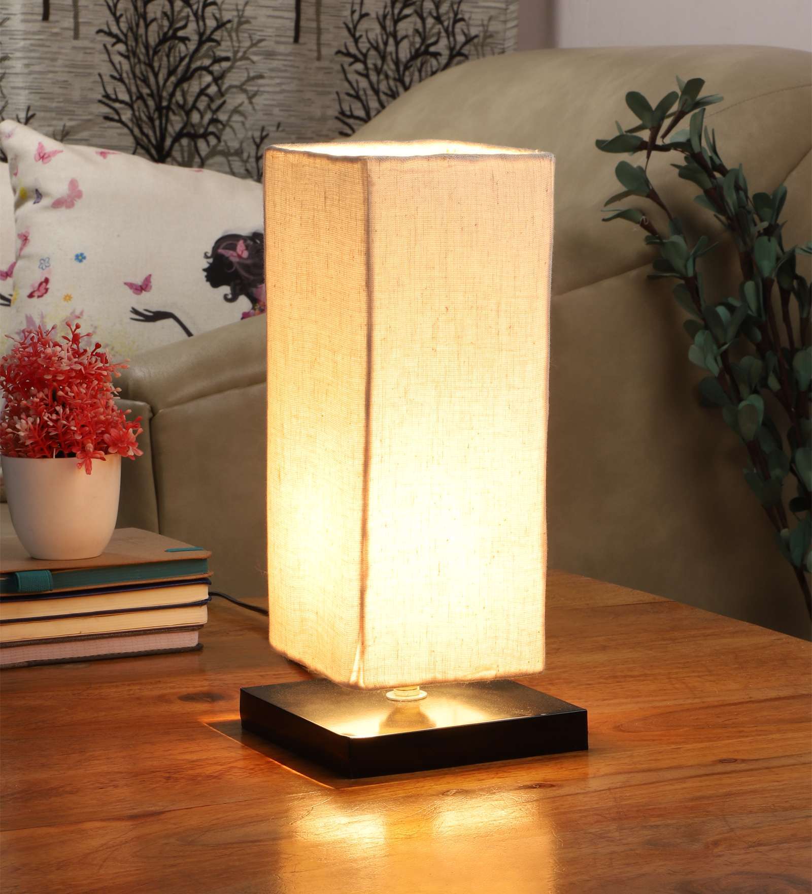 Buy Black Square Metal Base Table Lamp With Offwhite Shade at 60% OFF ...
