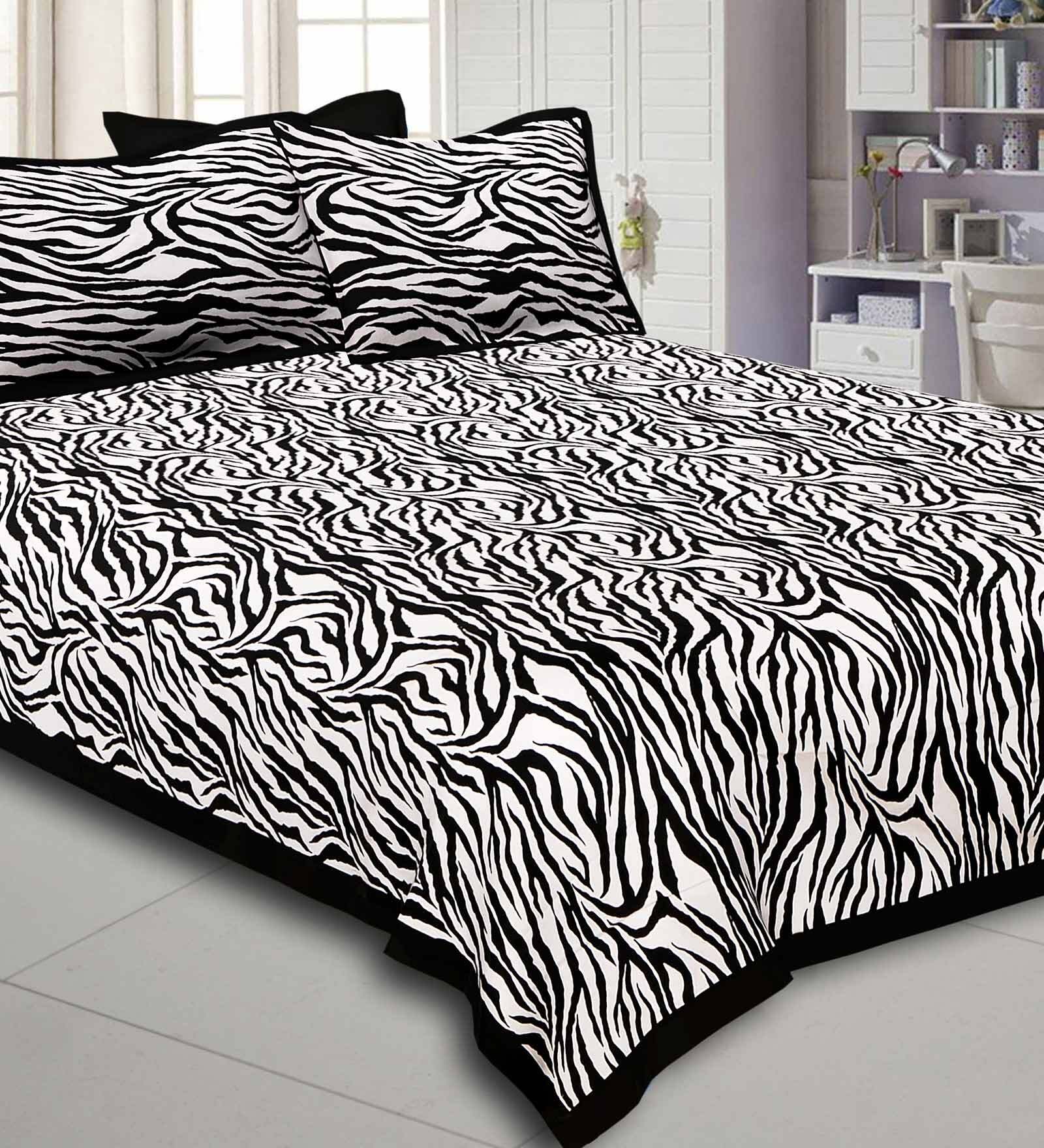 Buy Black Abstract 180 TC Cotton Blend Queen Sized Bed Sheets with 2 ...