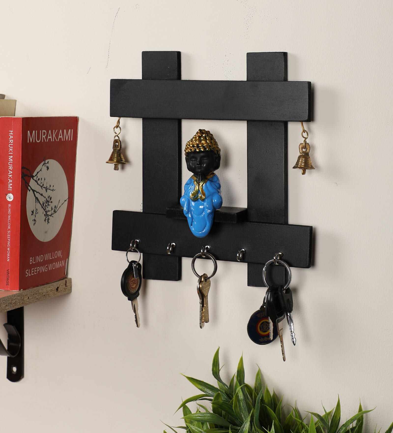 Buy Black Wood Buddha Key Holder by Earth Online - Traditional Key ...