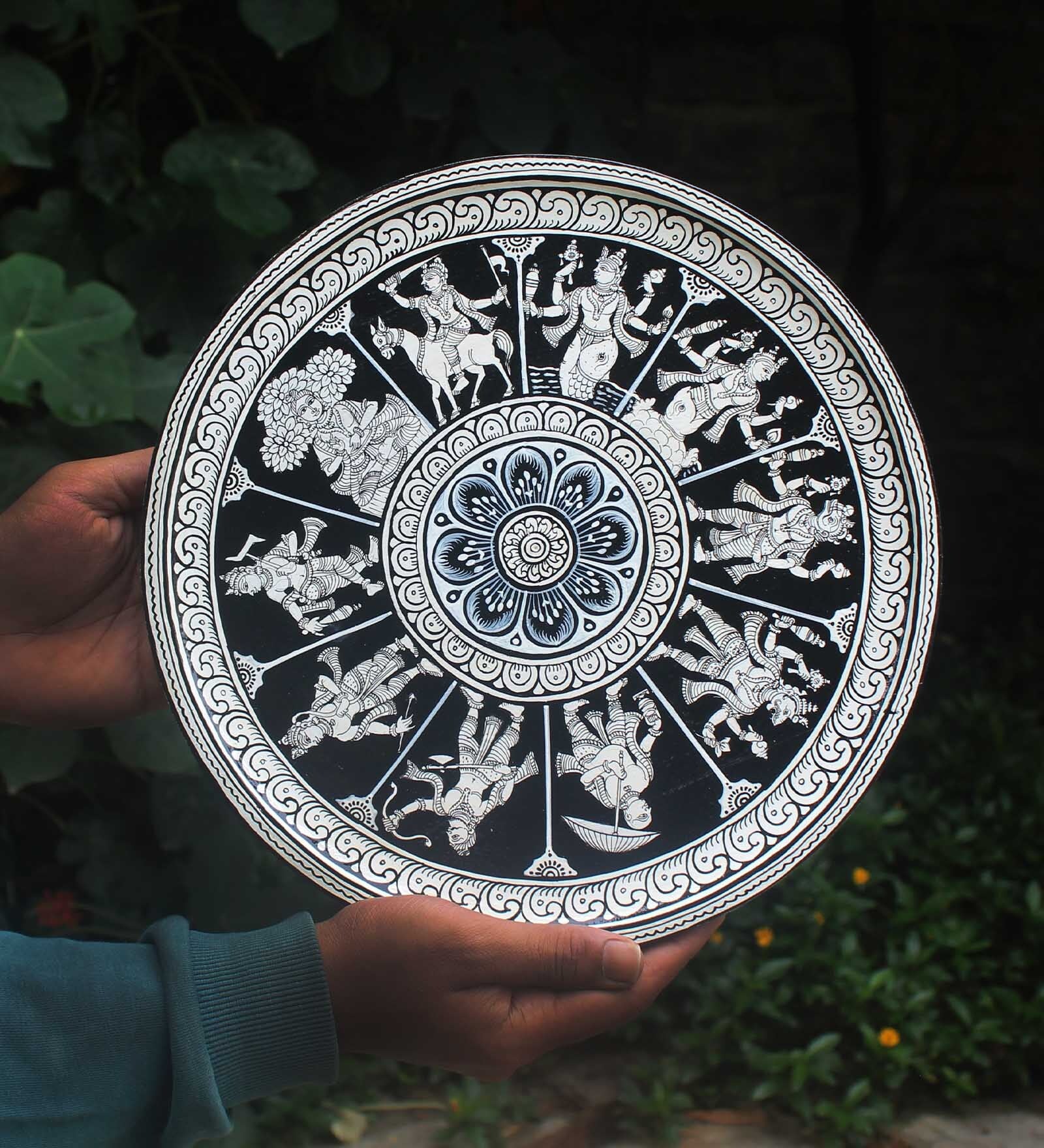 Buy Black &White Pattachitra Mdf Dashavatar Wall Decor by Trove Craft ...
