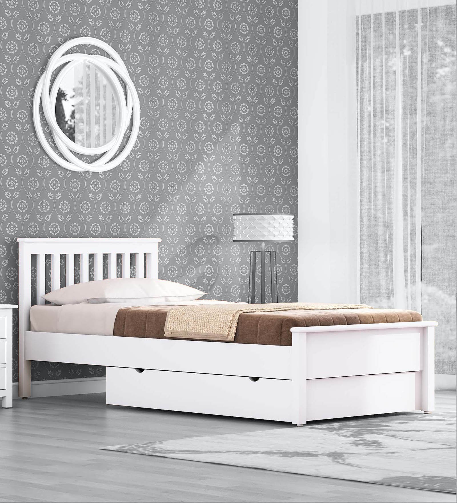 Buy Biarritz Solid Wood Single Bed In White Finish With Drawer Storage ...