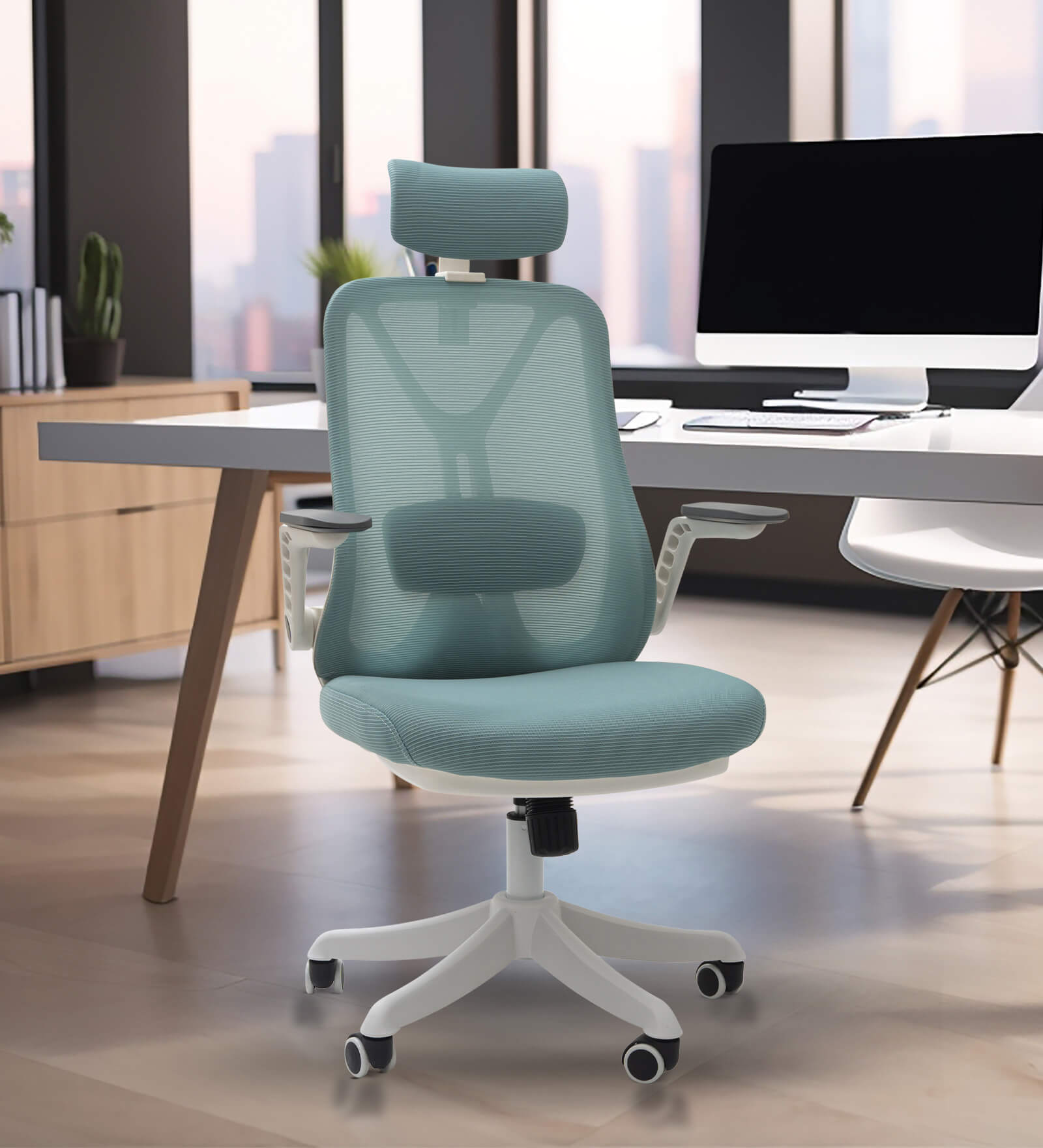 Buy Bliss Ergonomic Chair in Blue And White Colour at 22% OFF by Drogo | Pepperfry