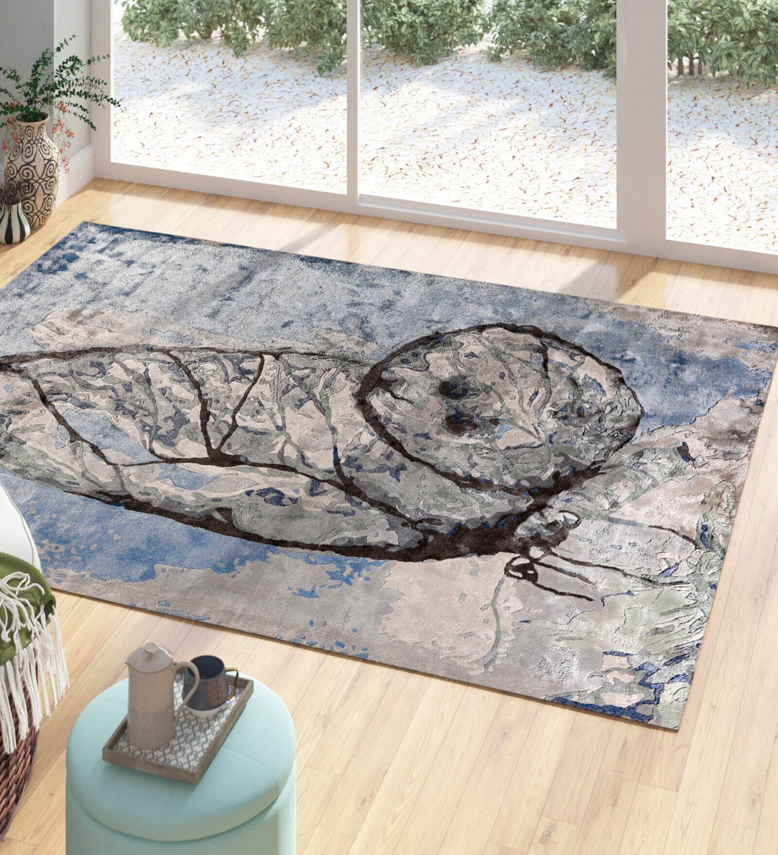 Buy Blue Abstract Silk 5 ft x 7 ft Hand Tufted Carpet by QAALEEN at 17% ...