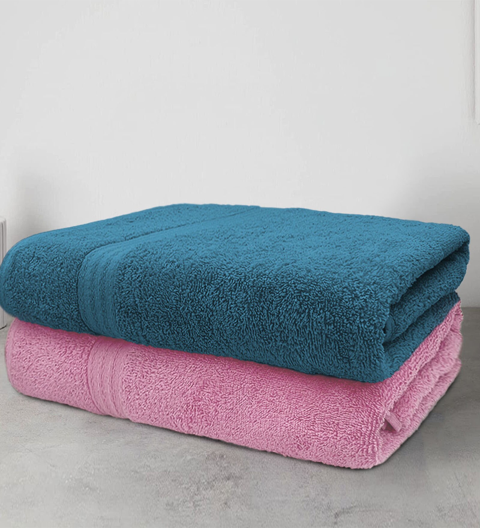 Buy Blue & Pink Anatolia Solid 500 GSM Cotton Bath Towel By Sassoon Fab ...