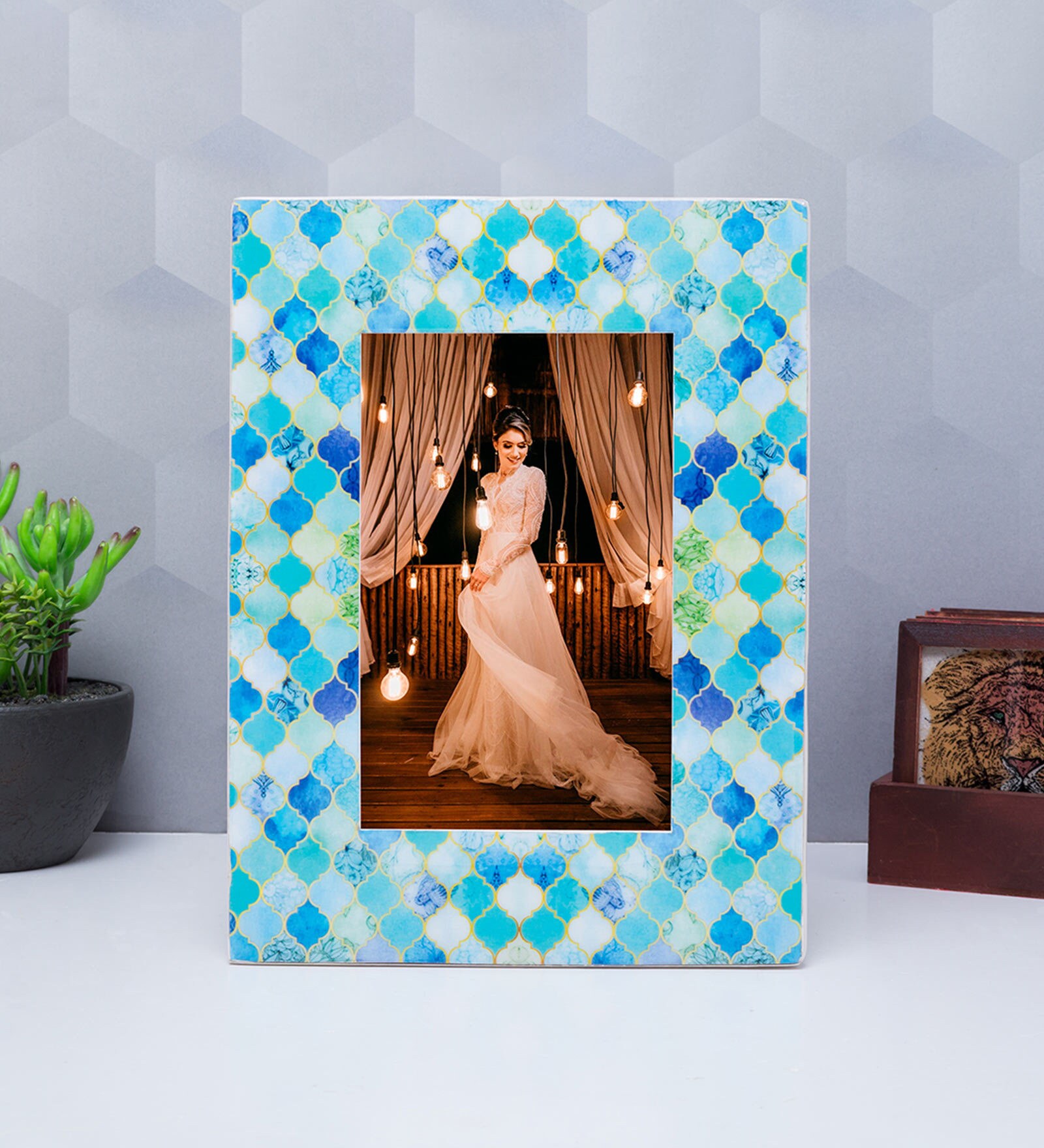 Buy Blue & White Wooden Rectangular photo frame by Golden Peacock at 55 ...