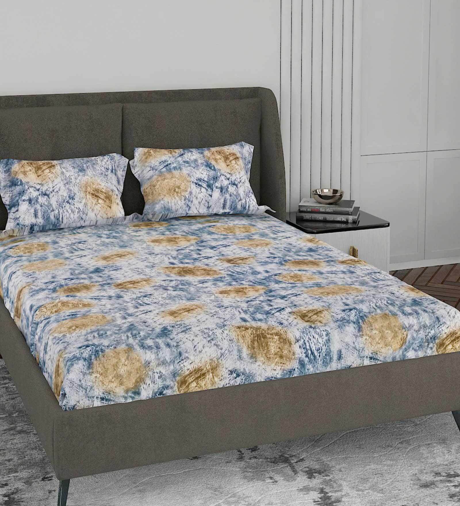 Buy Blue 220 TC 100 % Cotton Double Bedsheet With 2 Pillow Covers by LABHAM at 71% OFF by LABHAM ...