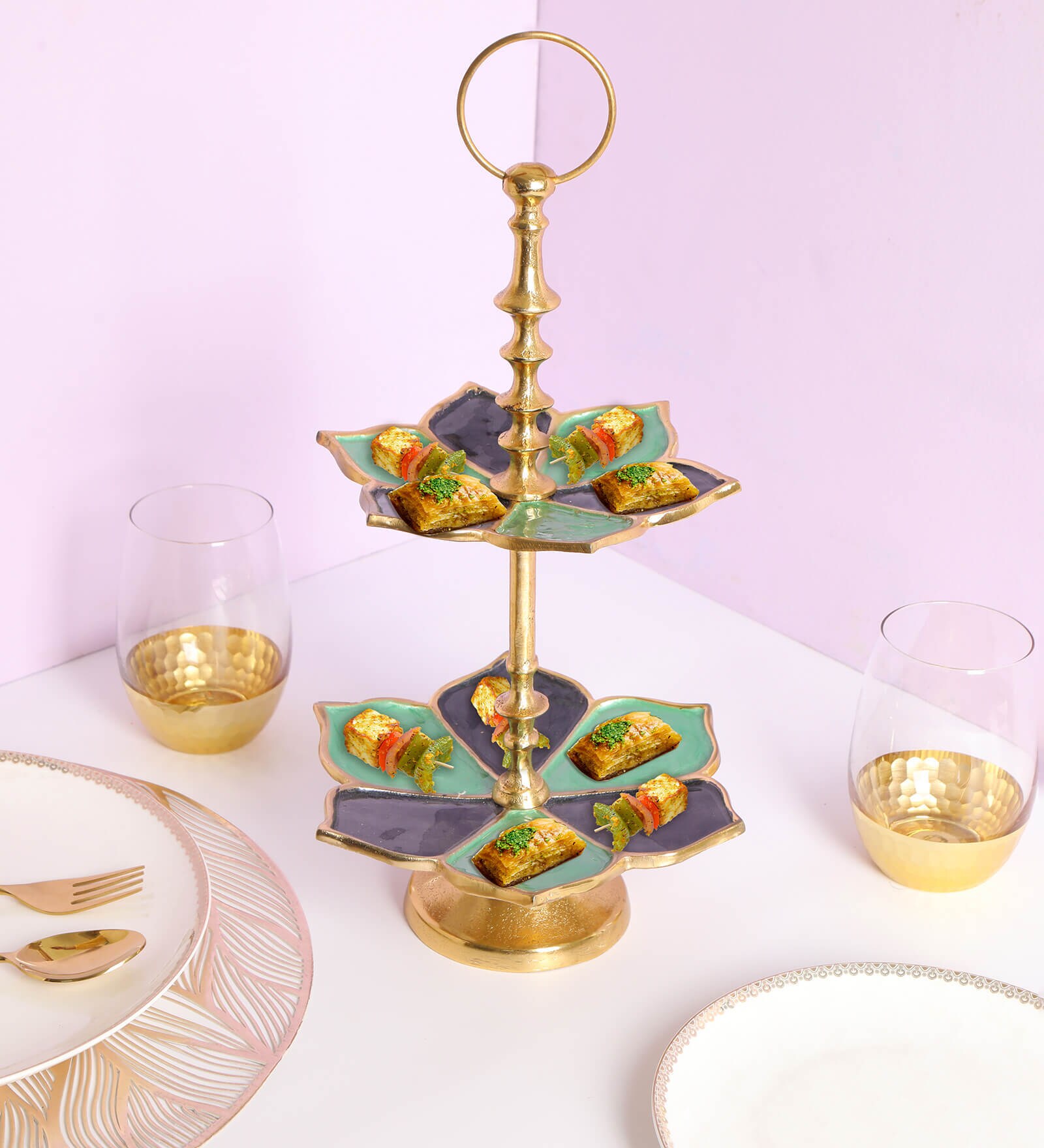 Buy Blue Aluminium 16 Inch 2 Tier Appetizer Platters at 50% OFF by The ...