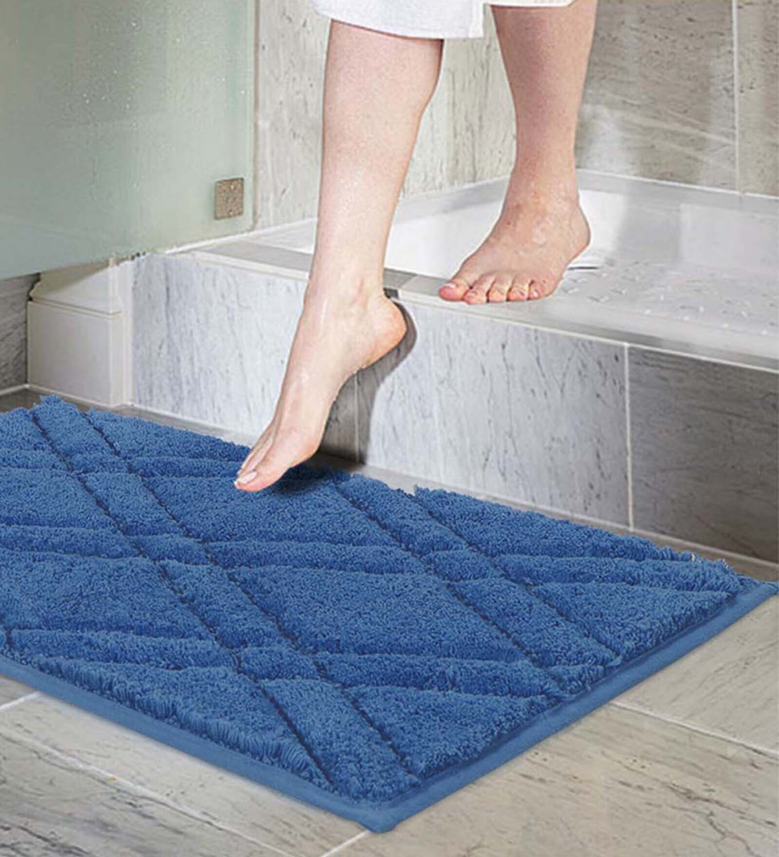 Buy Blue Geometric Cotton 31 x 20 Inches AntiSkid Bath Mat at 5% OFF by ...
