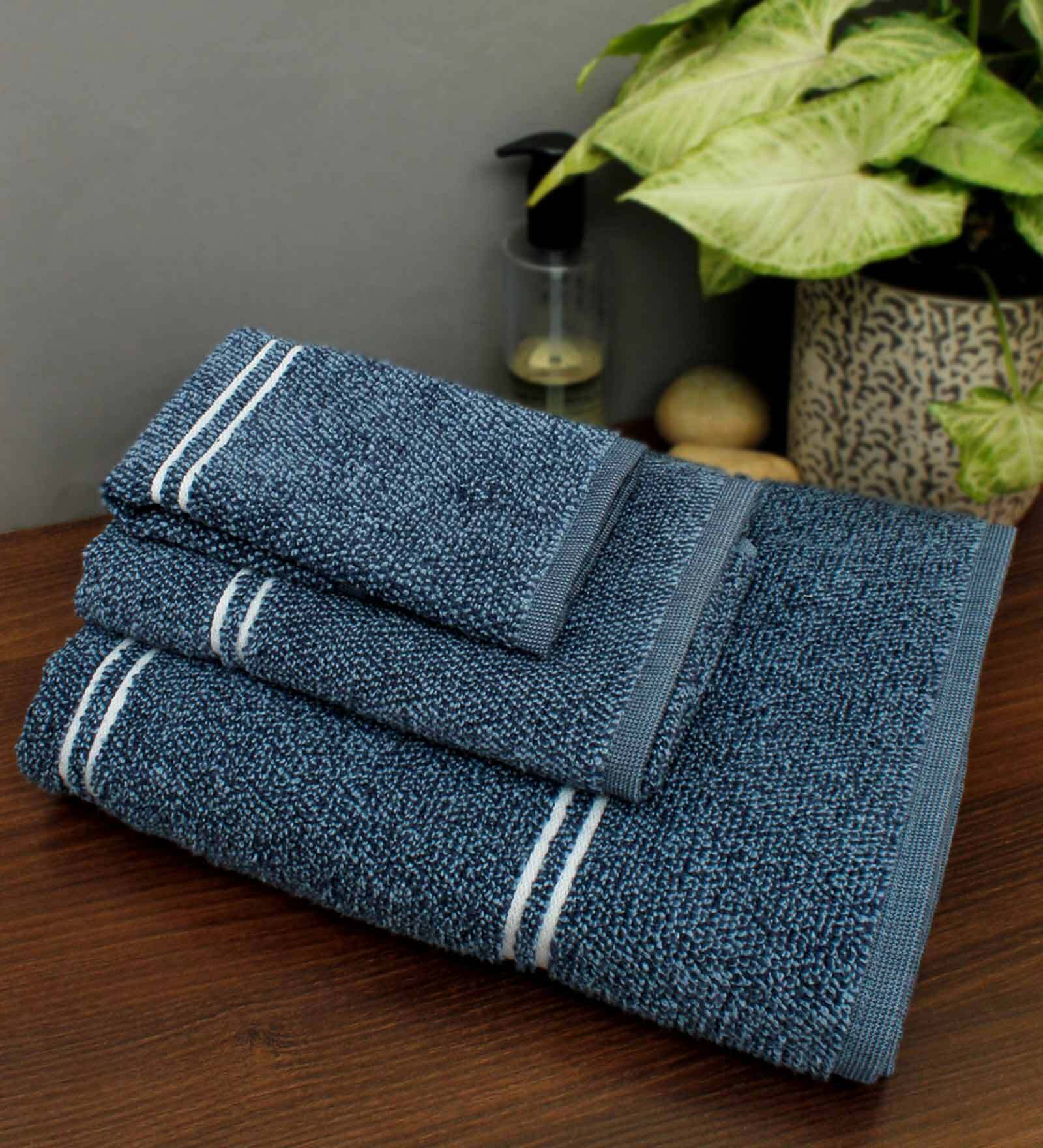 Buy Blue Patterned 450 GSM Cotton Towel Sets (Set of 3) by AVI Living at 38% OFF by AVI Living ...