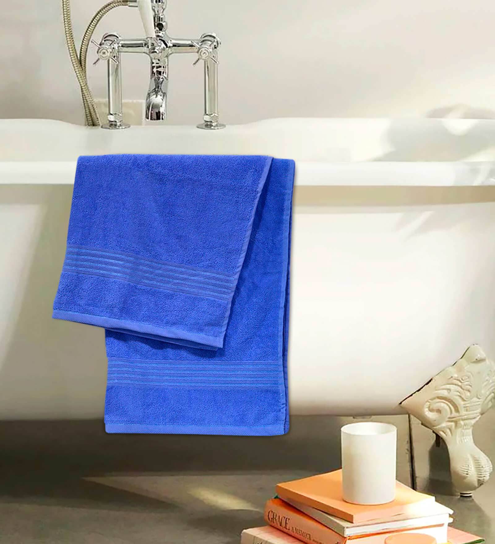 Buy Blue 100 % Cotton Solid 500 GSM Bath Towels Aquacado Collection by ...