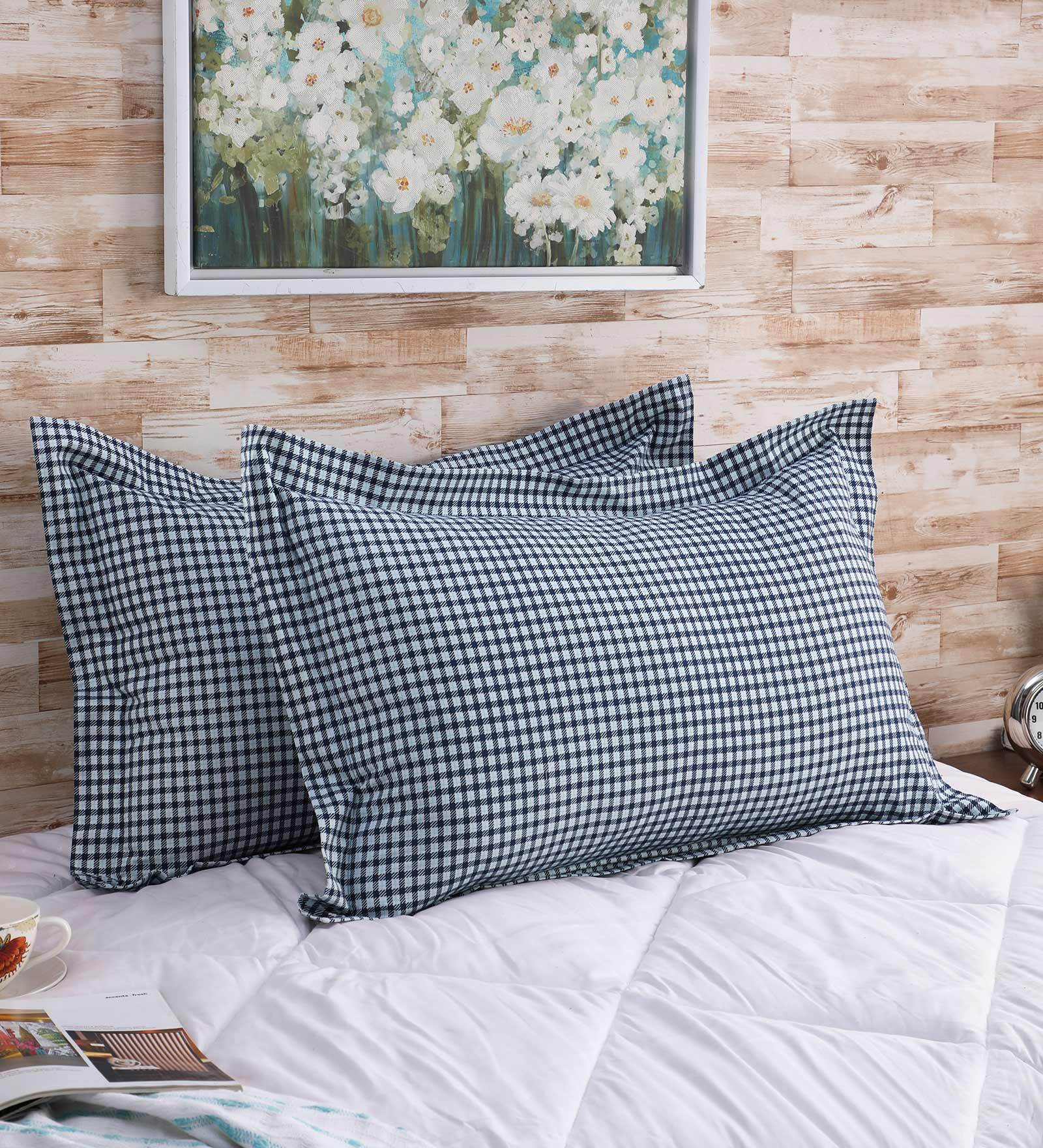 Buy Blue 100% Cotton 200 TC Designer Check Printed Pillow Cover by ...