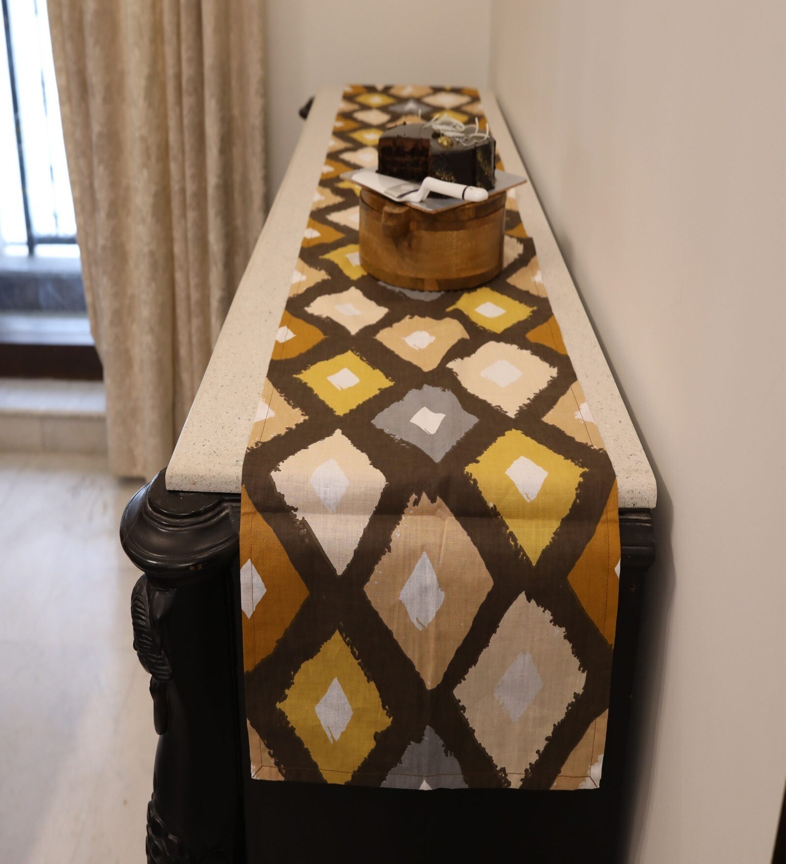 Buy Floral Diamond (72x13) Brown & Cream Cotton Table Runner at 17% OFF ...