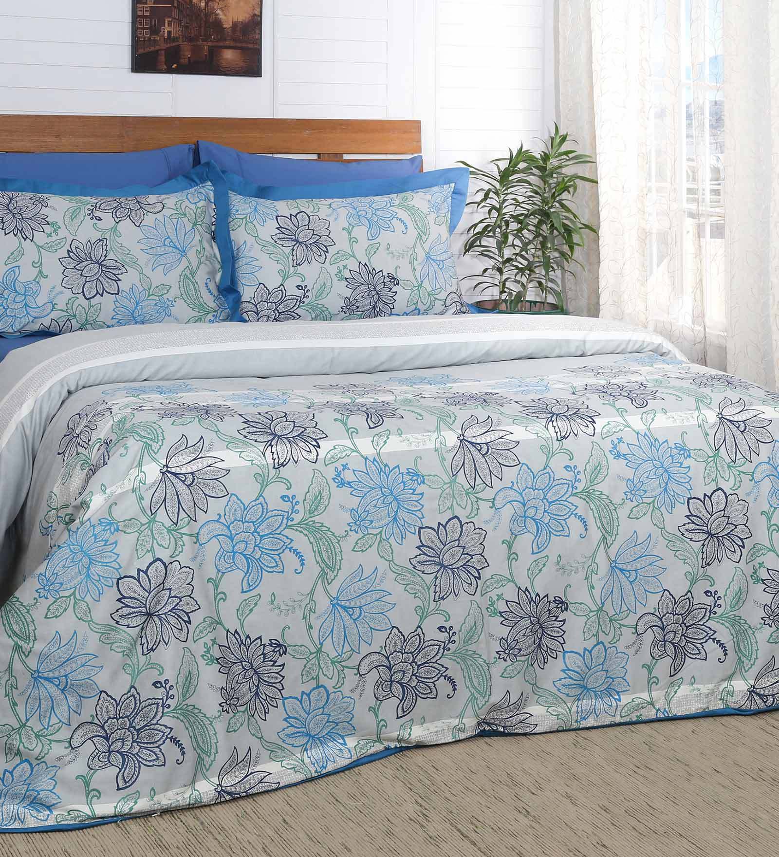 Buy Blue 100% Cotton 108x90 Double Bed Duvet Cover by maspar Online ...