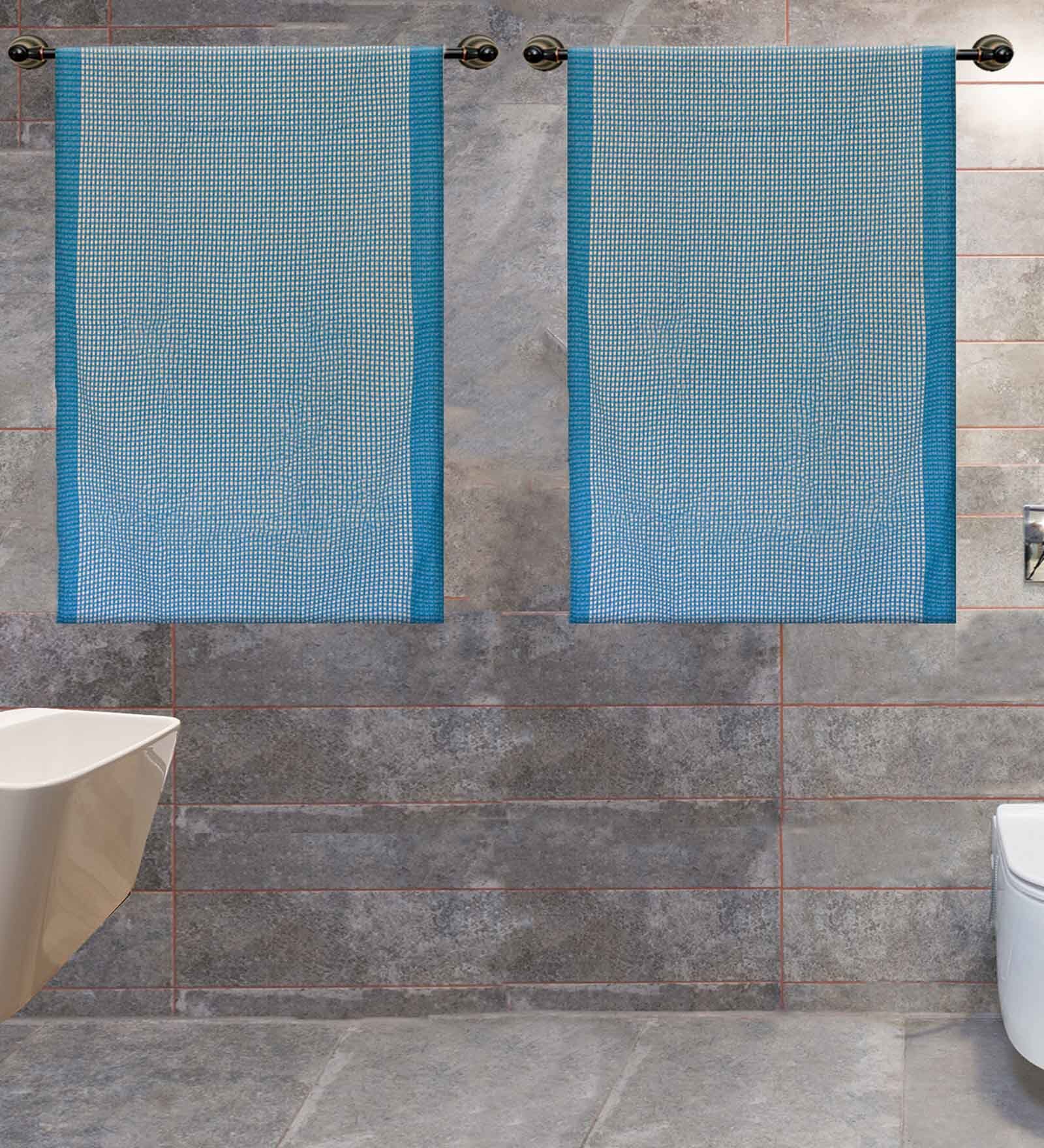 Buy Blue 100% Cotton Patterned 220 GSM Bath Towels (set of 2) at 57% ...