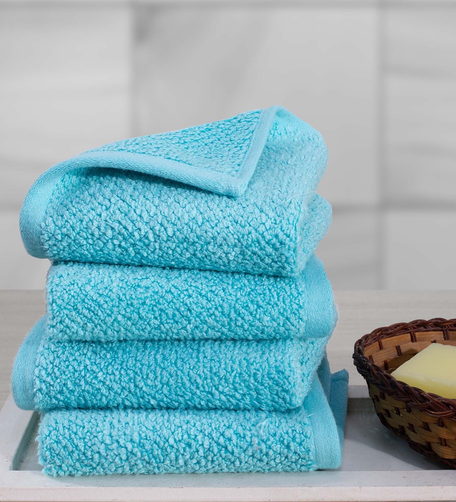 Buy Blue 100% Cotton Solid 550 GSM Face Towels (Set of 4) at 20% OFF by ...