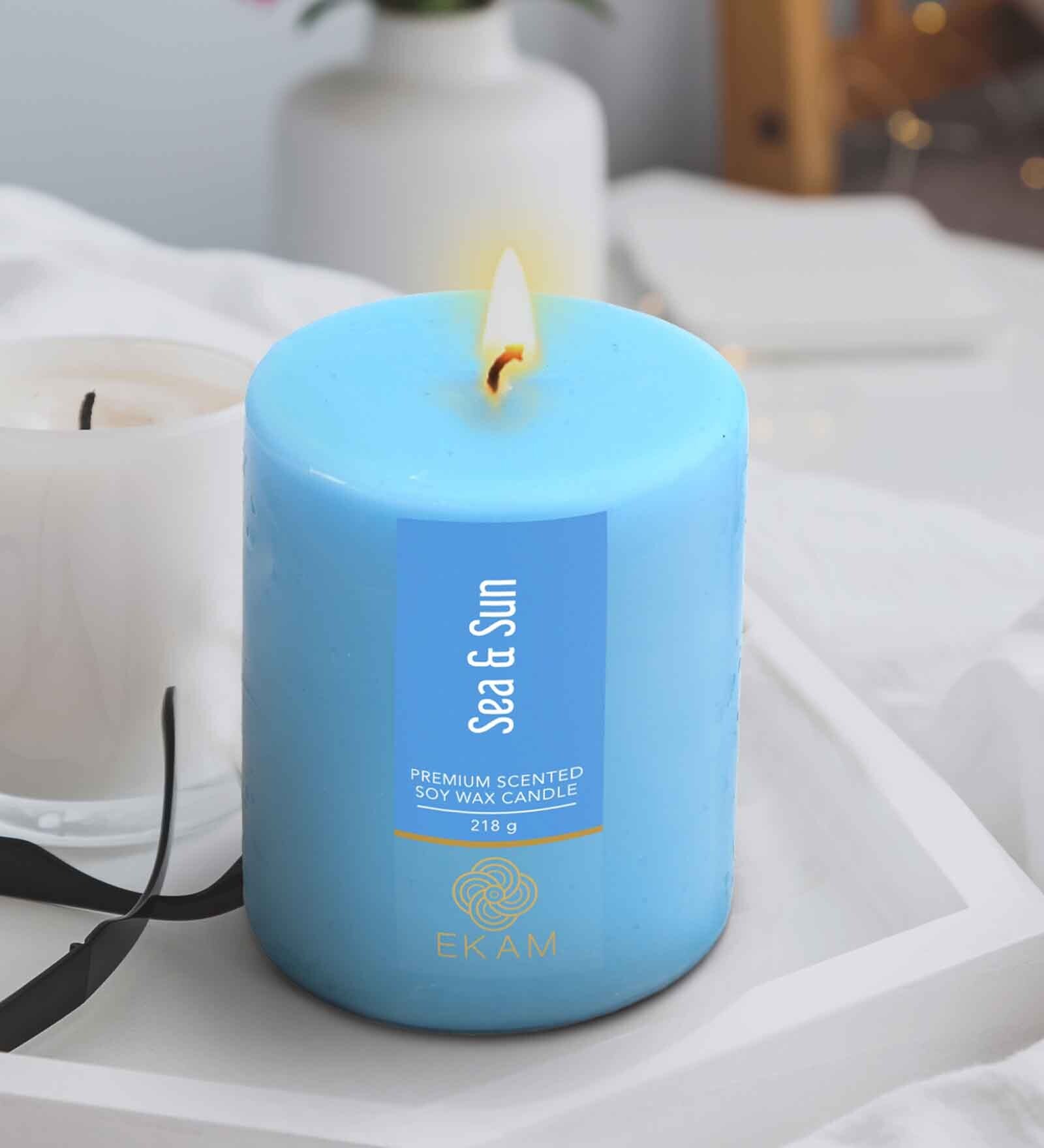 Buy Sea & Sun Soy Wax Scented Pillar Candle at 20% OFF by EKAM | Pepperfry
