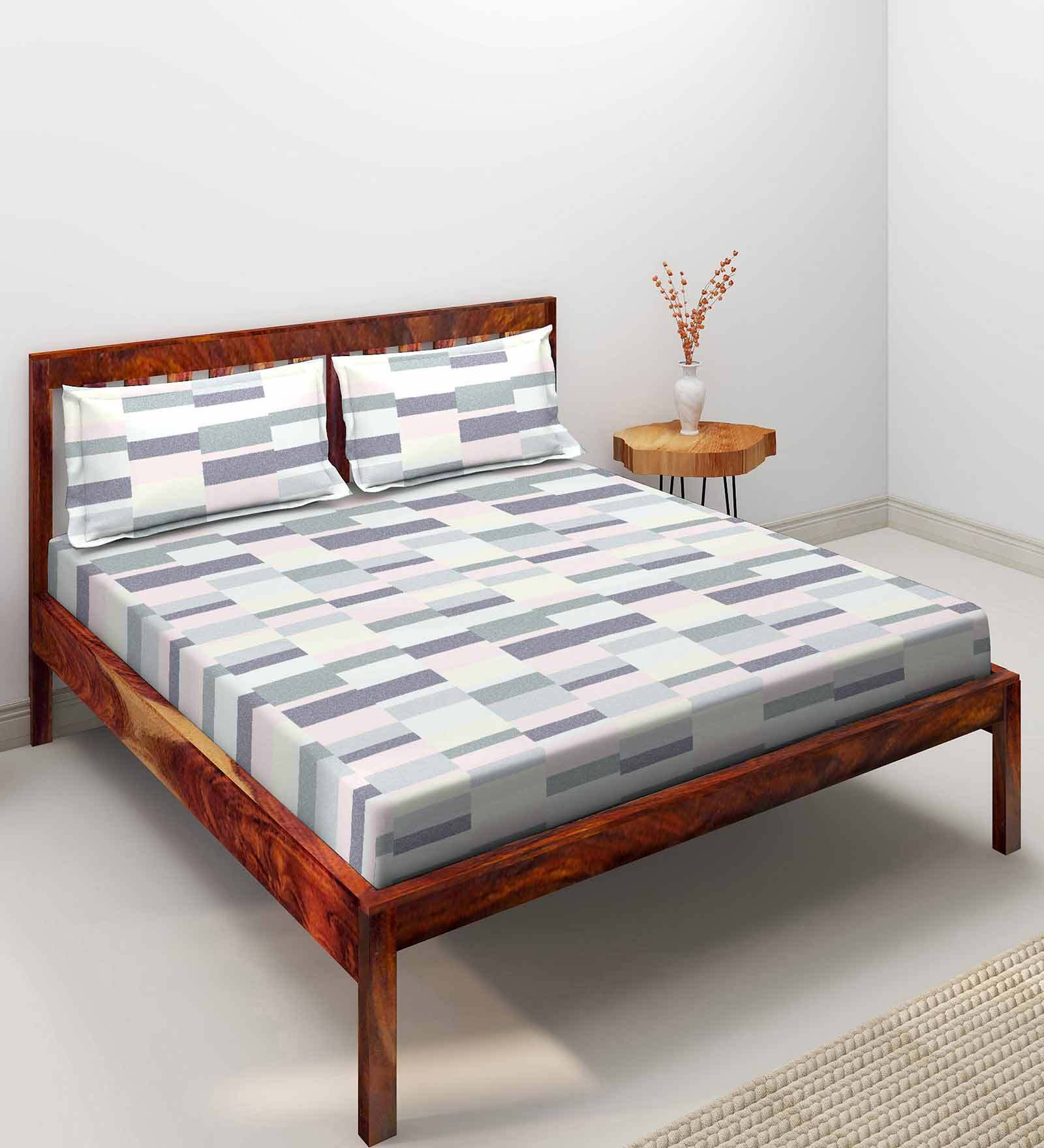 Buy Blue Abstract 104 TC 100% Cotton King Sized Bed Sheets with 2 ...