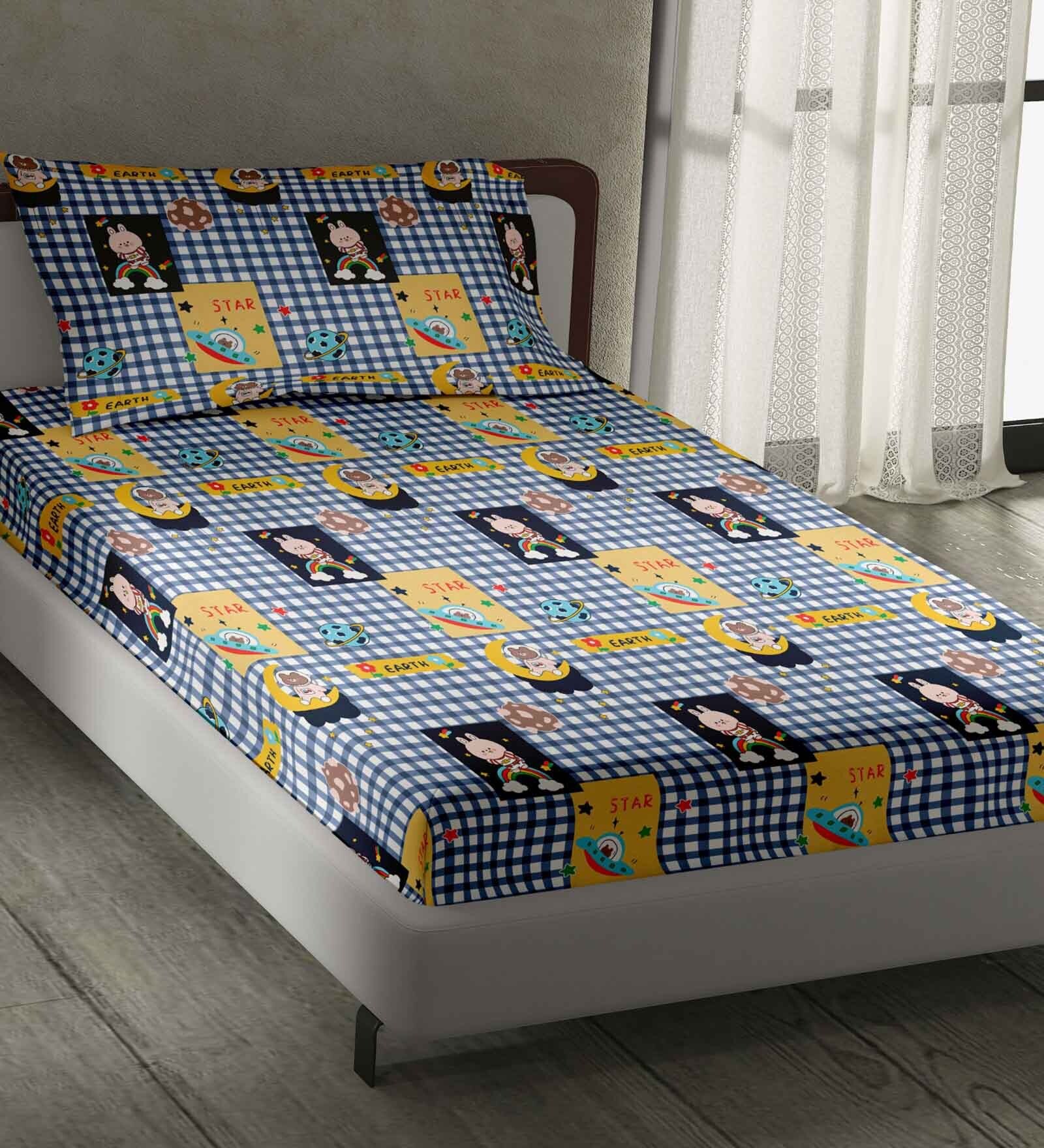 Buy Multicolor Cartoon Kids 140 TC Cotton Kids Single Bedsheet with 1 ...