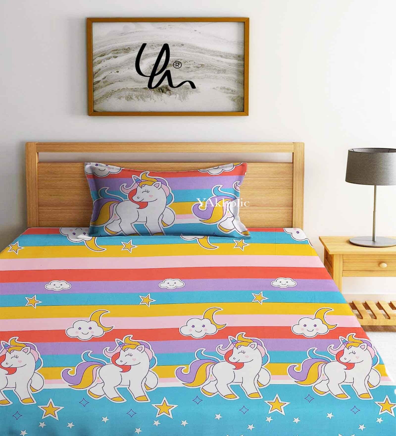 Buy Blue Abstract 144 TC Cotton Blend Single Bedsheet With 1 Pillow ...