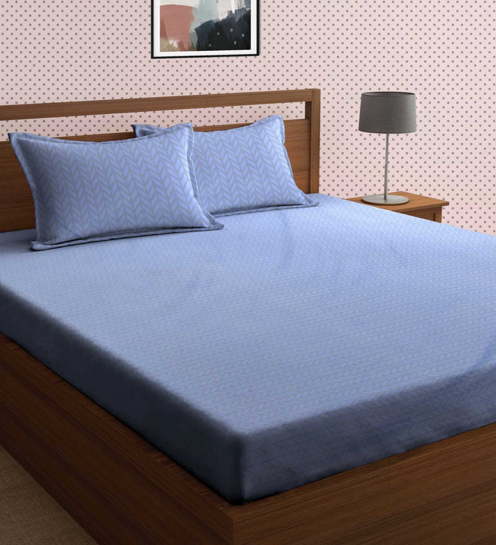 Buy Blue Abstract 300 TC Cotton Blend Queen Sized Bed Sheets with 2 ...
