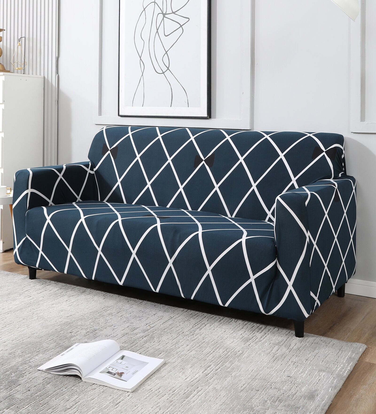 Buy Blue Abstract Polyester 3 Seater Sofa Cover at 36% OFF by HOKIPO ...