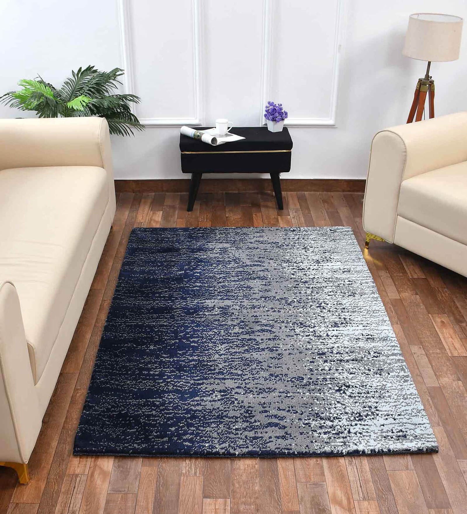Buy Blue Abstract Polyester 4 x 6 Feet Machine Made Carpet by PRESTO at ...
