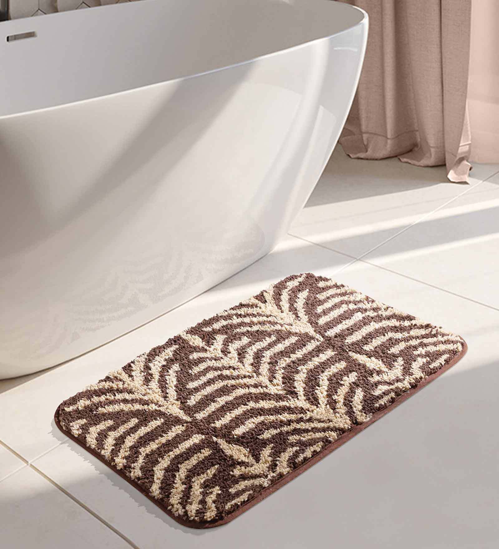 Buy Blue Floral Polyester 28x20 Inches Anti Skid Bath Mat by Obsessions ...