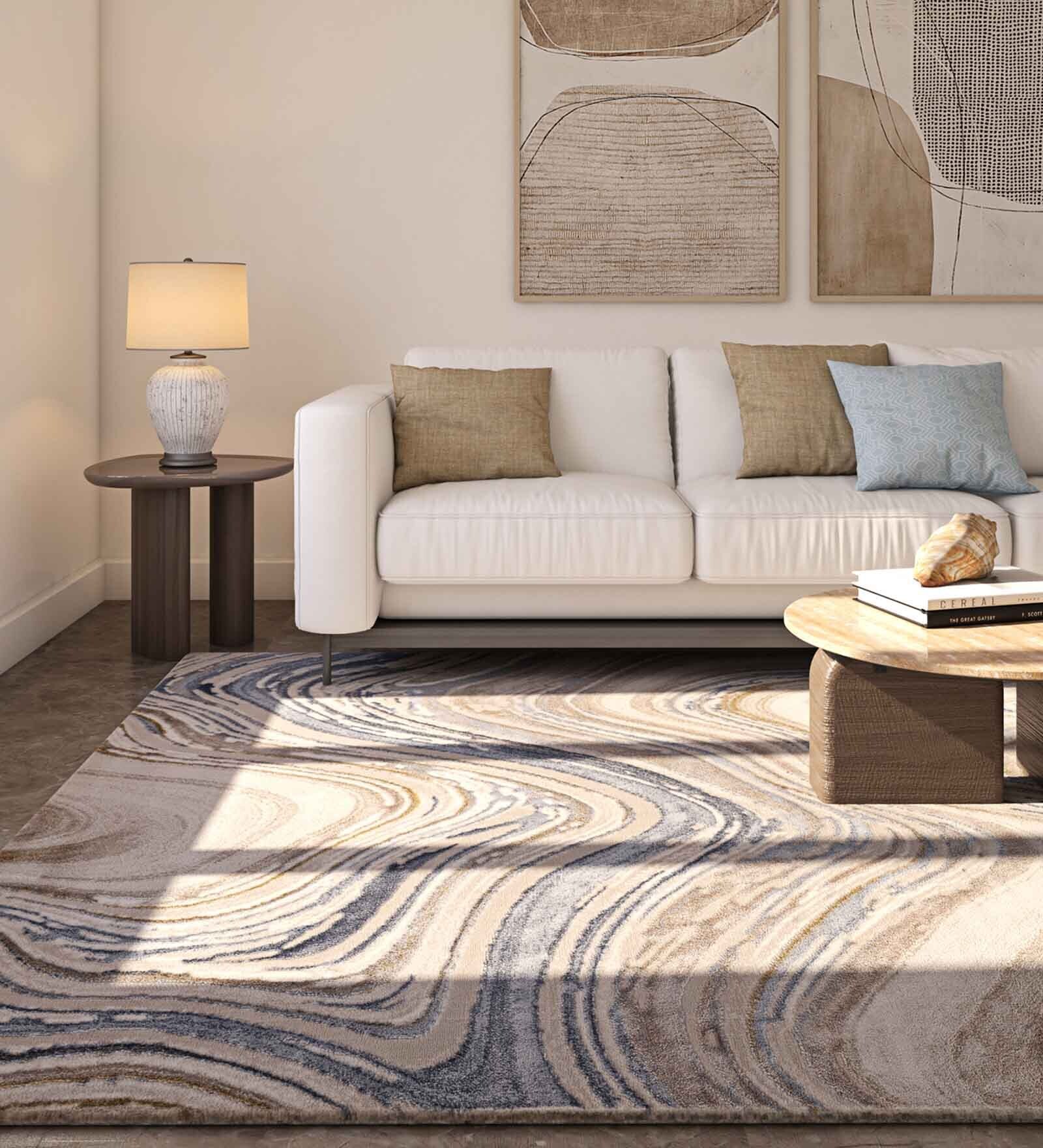 Buy Blue Abstract Polypropylene 5 ft X 7 ft Machine Made Carpet at 25% ...