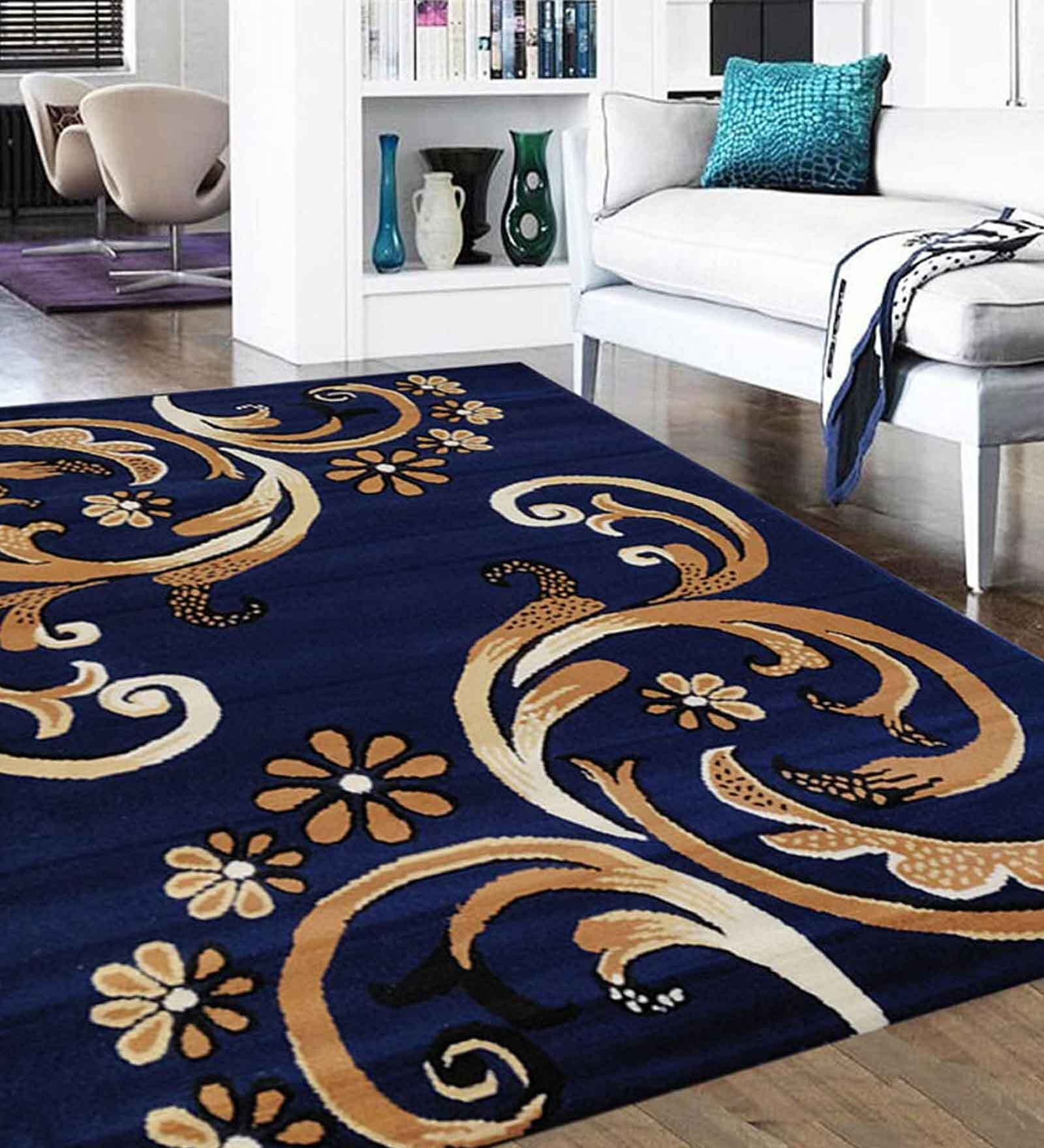 Buy Blue Floral Acrylic 5 ft x 7 ft Machine Made Carpet at 30% OFF by ...