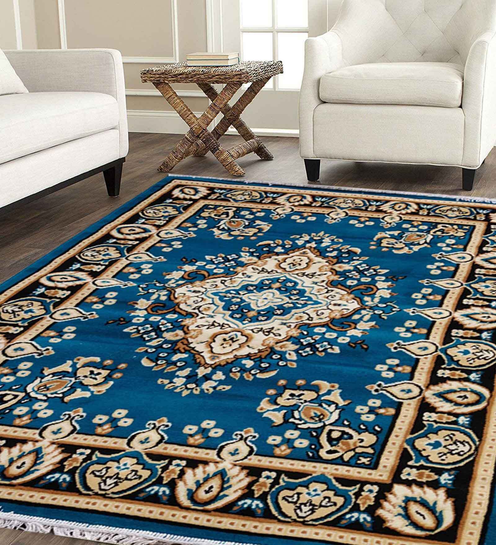 Buy Blue Persian Acrylic 3 ft x 5 ft Machine Made Carpet by Rida ...