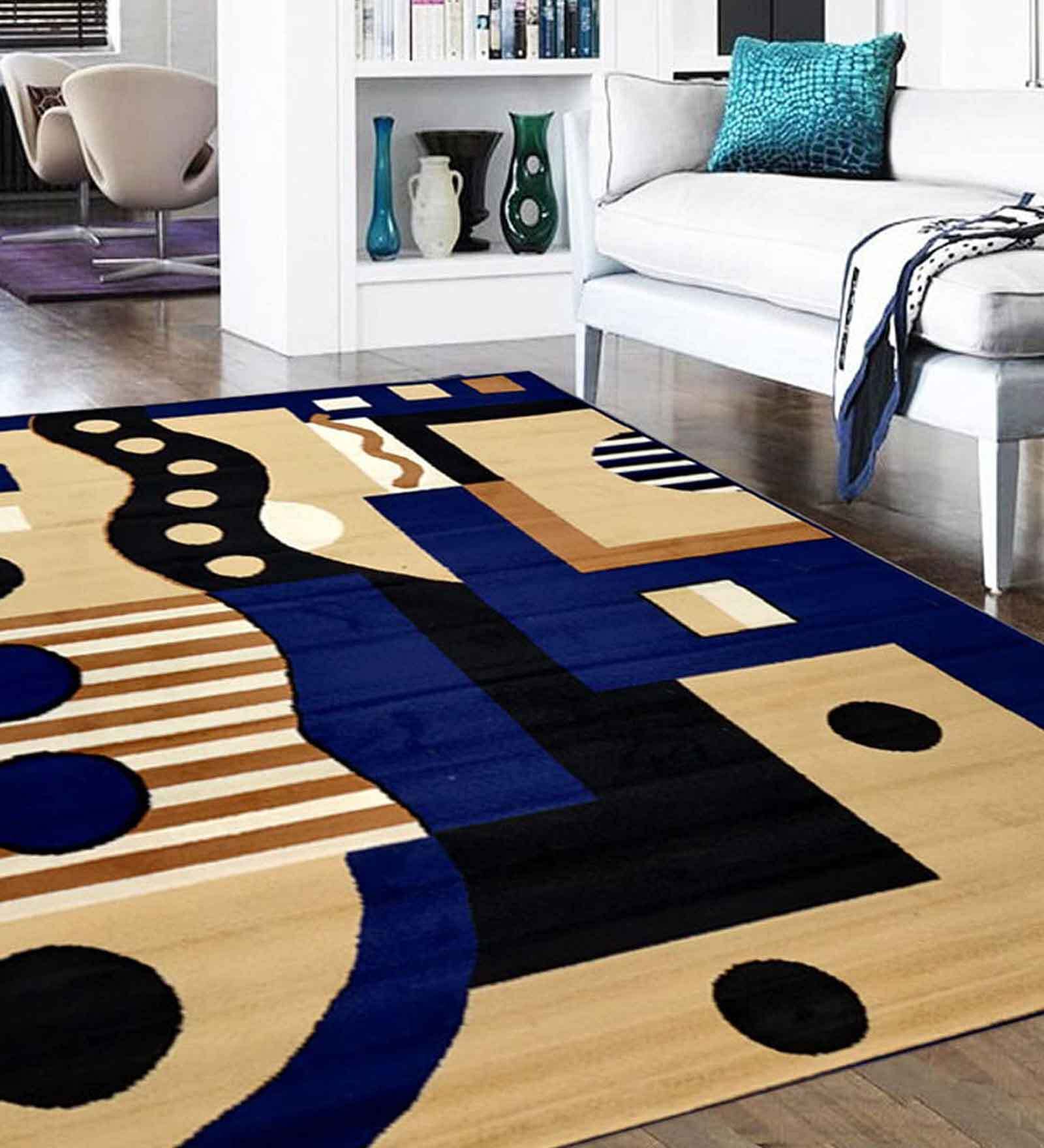 Buy Blue Abstract Acrylic 8 ft x 10 ft Machine Made Carpet by Rida ...