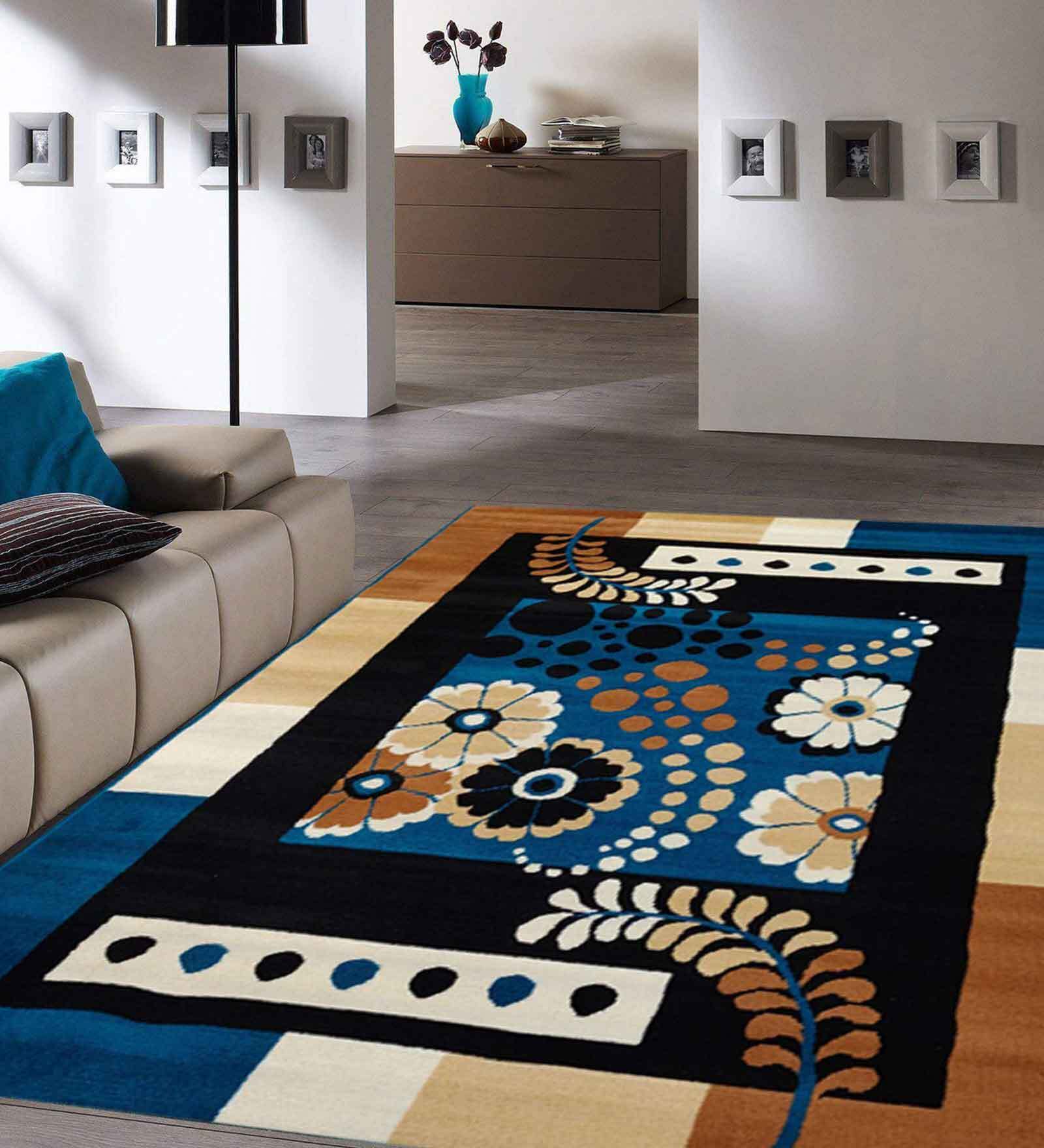 Buy Blue Floral Acrylic 8 ft x 10 ft Machine Made Carpet at 22% OFF by ...