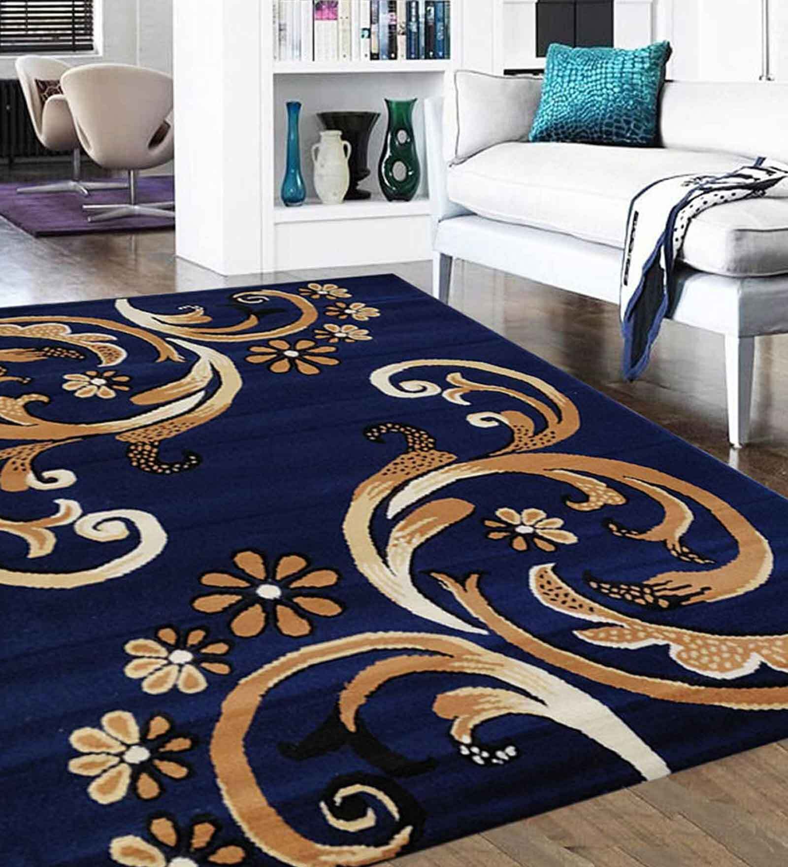 Buy Blue Floral Acrylic 6 ft x 9 ft Machine Made Carpet at 31% OFF by ...