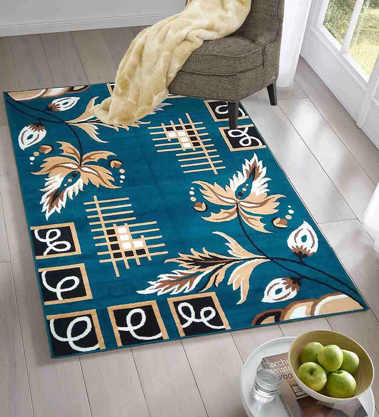 Buy Blue Floral Acrylic 8 ft x 10 ft Machine Made Carpet at 30% OFF by ...
